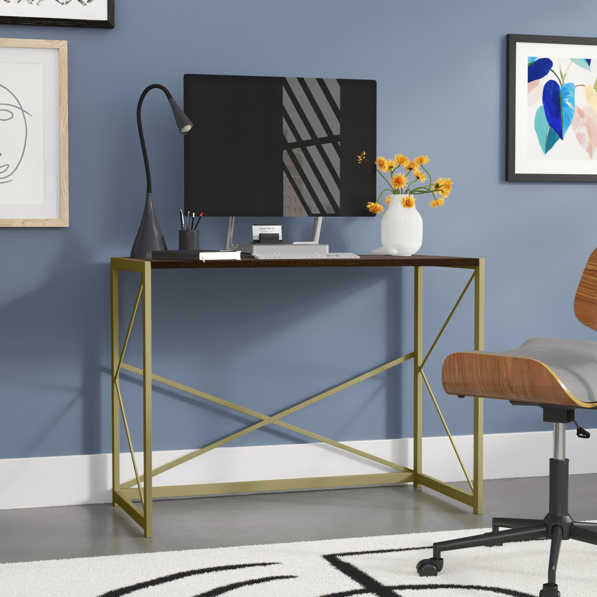 Ebern Designs Laimontas Metal Base Writing Desk & Reviews | Wayfair