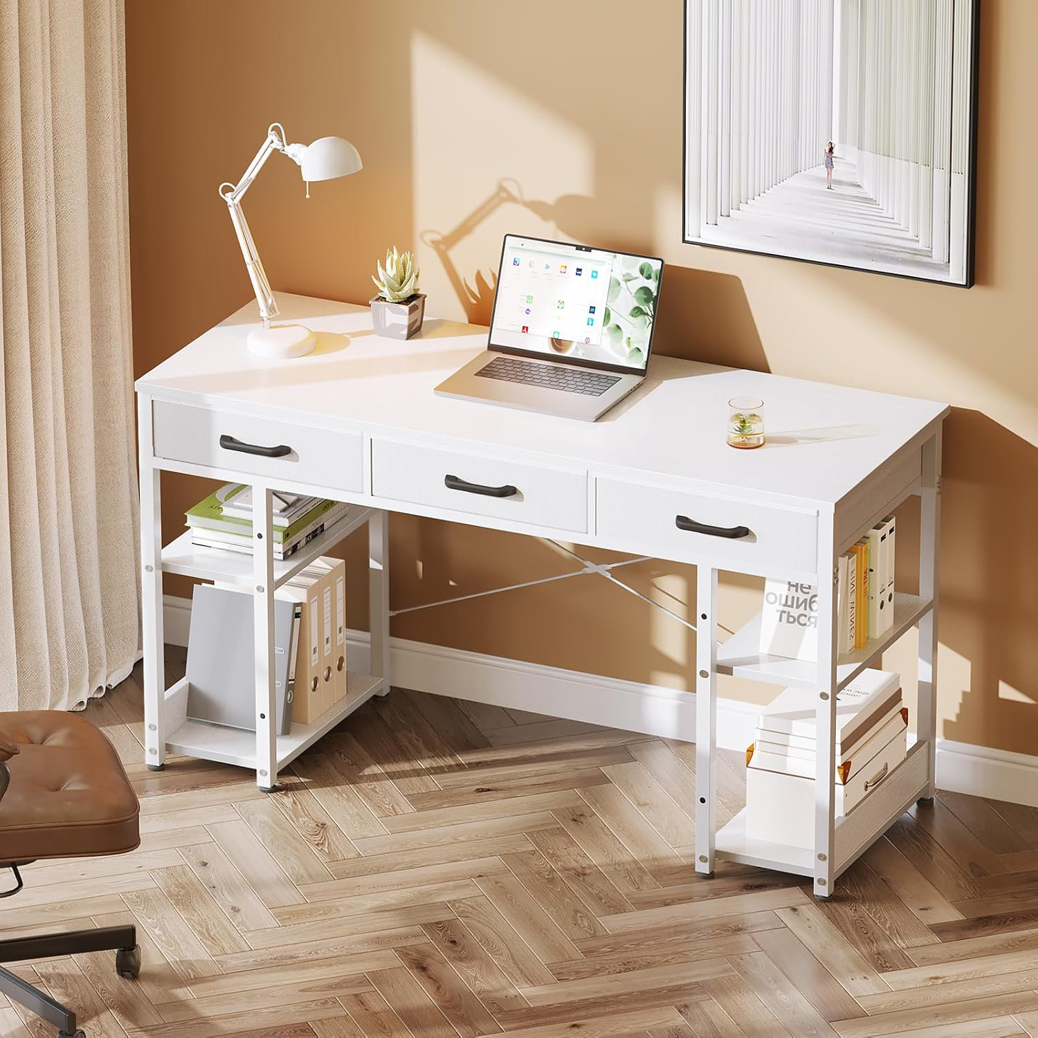 17 Stories 48 Inch Computer Desk With 3 Fabric Drawers And Storage ...