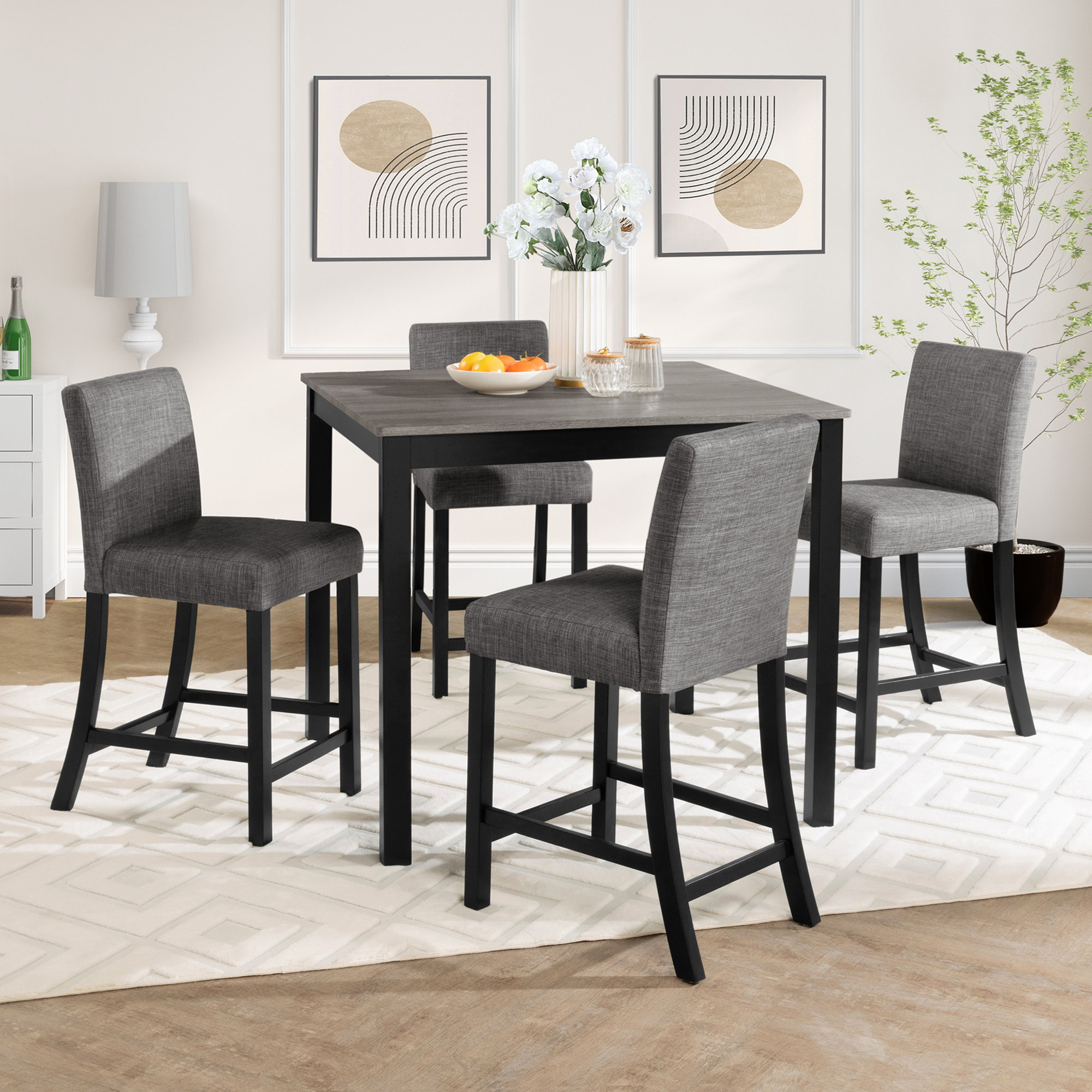 Red Barrel Studio 5-Piece Wooden Counter Height Table Set With 4 Chairs ...