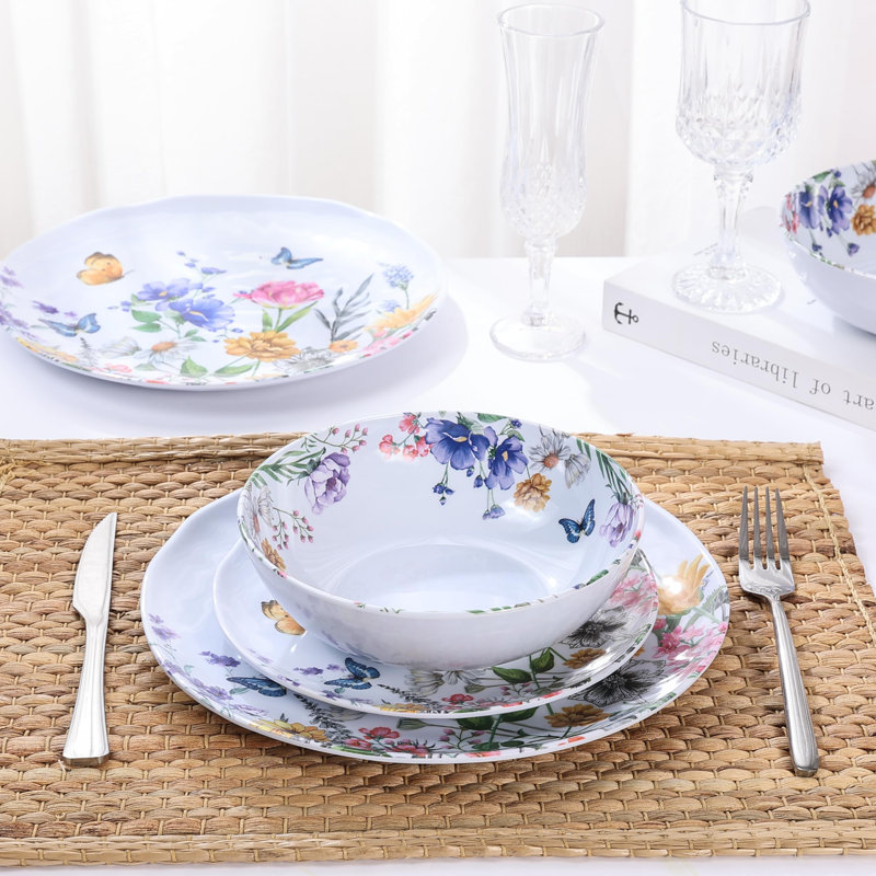 Gracie Oaks 12 Piece Melamine Dinnerware Sets - Plates And Bowls Sets ...
