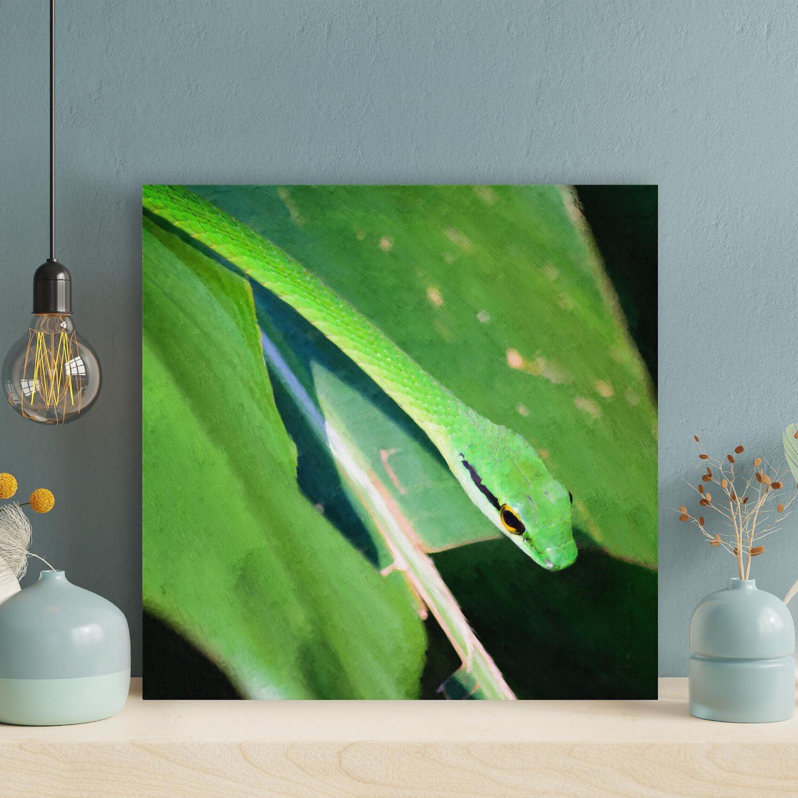 Latitude Run® Closeup Photography Of Green Snake - Wrapped Canvas ...