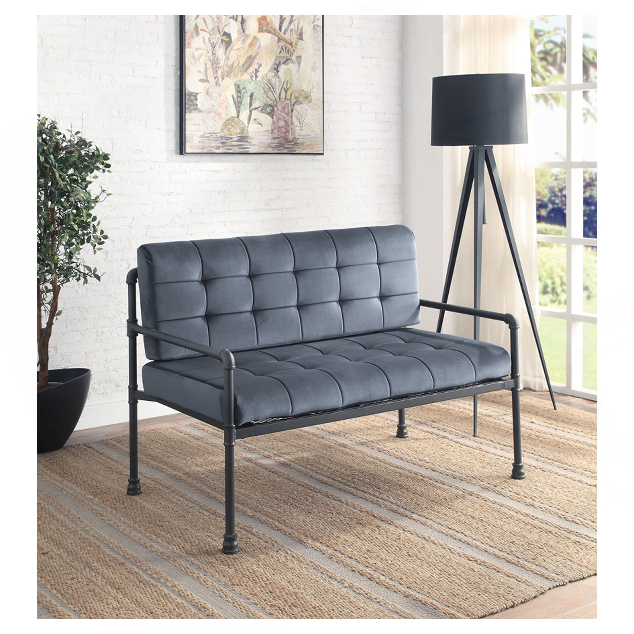 Mercer41 Brantley Gray Velvet & Sandy Gray Finish Loveseat | Wayfair