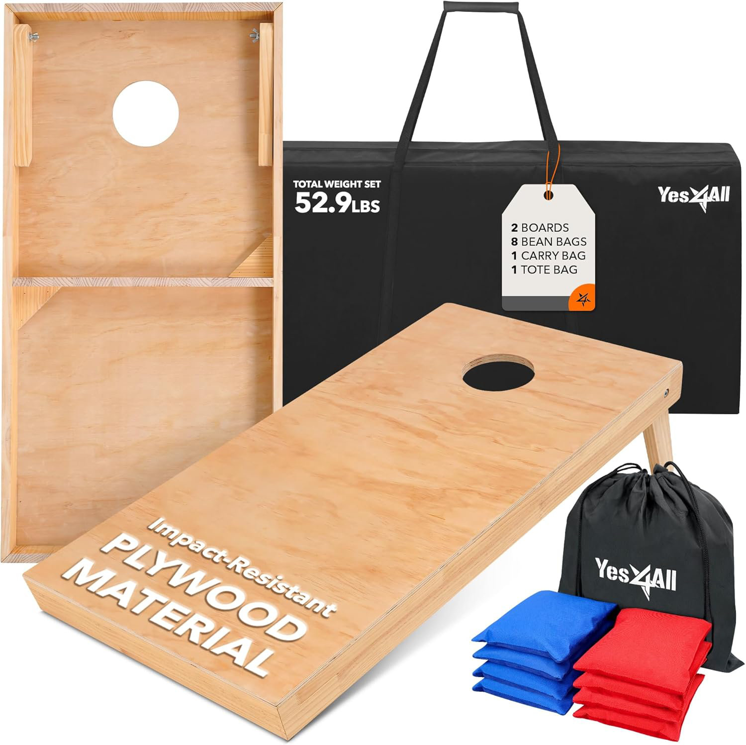 Bme Premium Solid Wood Cornhole Set with Carrying Case, Outdoor ...