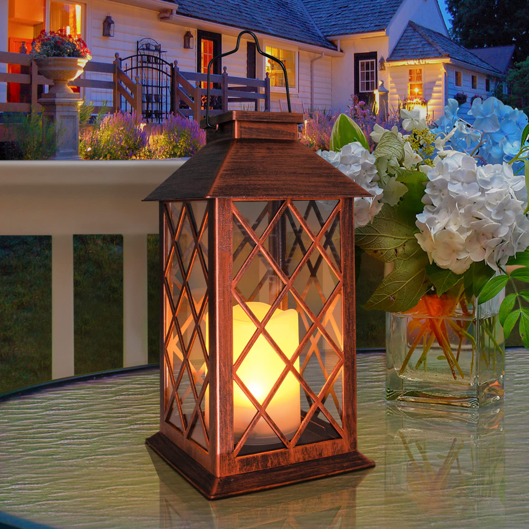 COAHAHA Antique Copper Solar Lantern - Vintage Style Outdoor Lighting ...