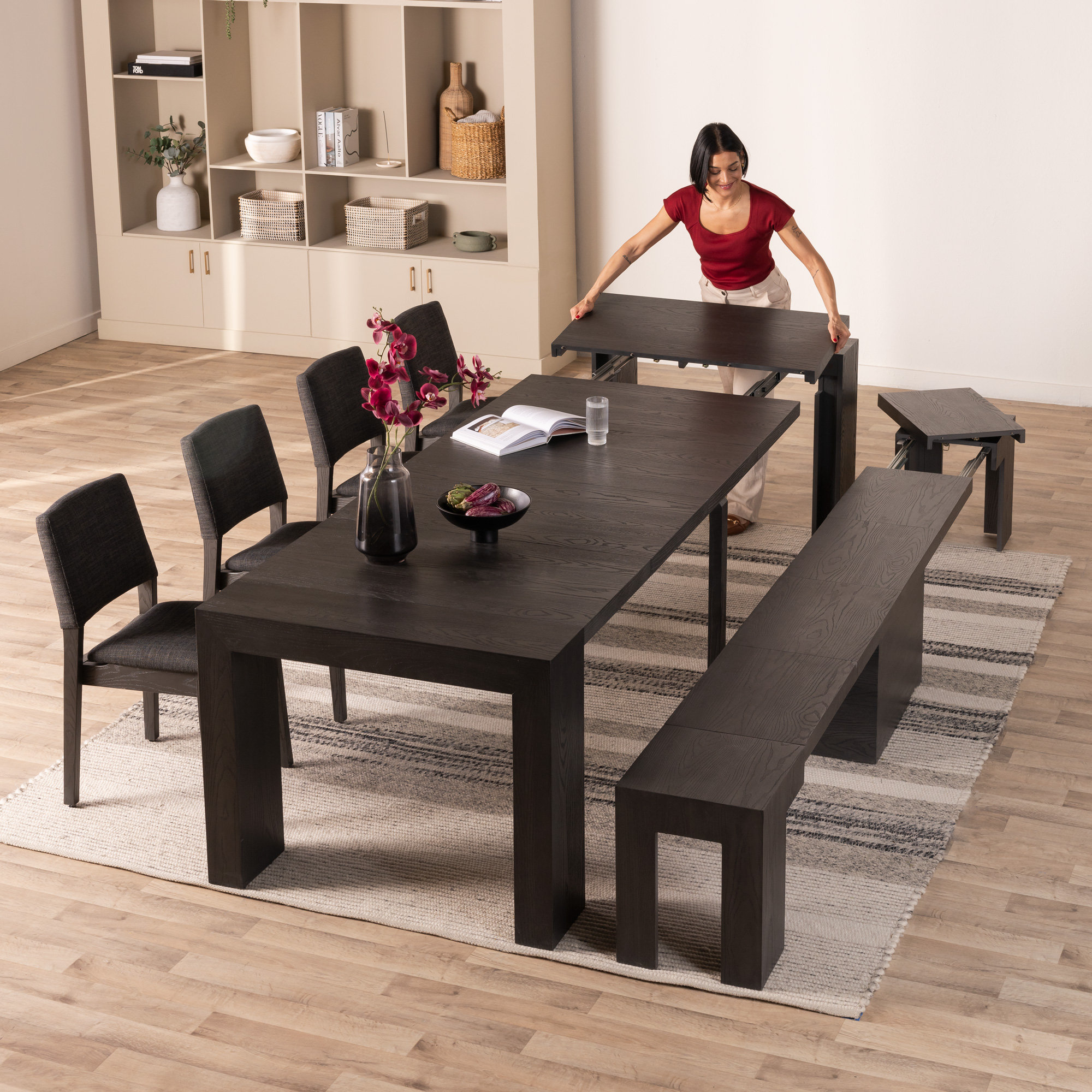 Transformer Table Extendable Dining Set - Table + Bench + 4 Chairs - 2 ...