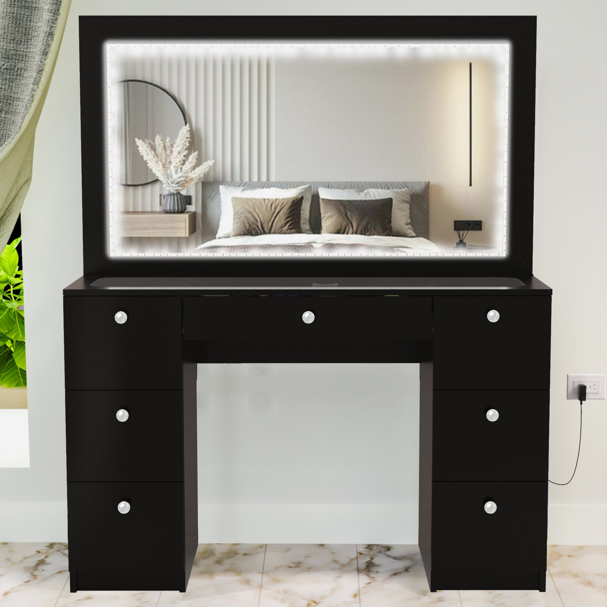 Boahaus LLC Boahaus Seraphine LARGE Vanity Desk with Big Mirror | Wayfair