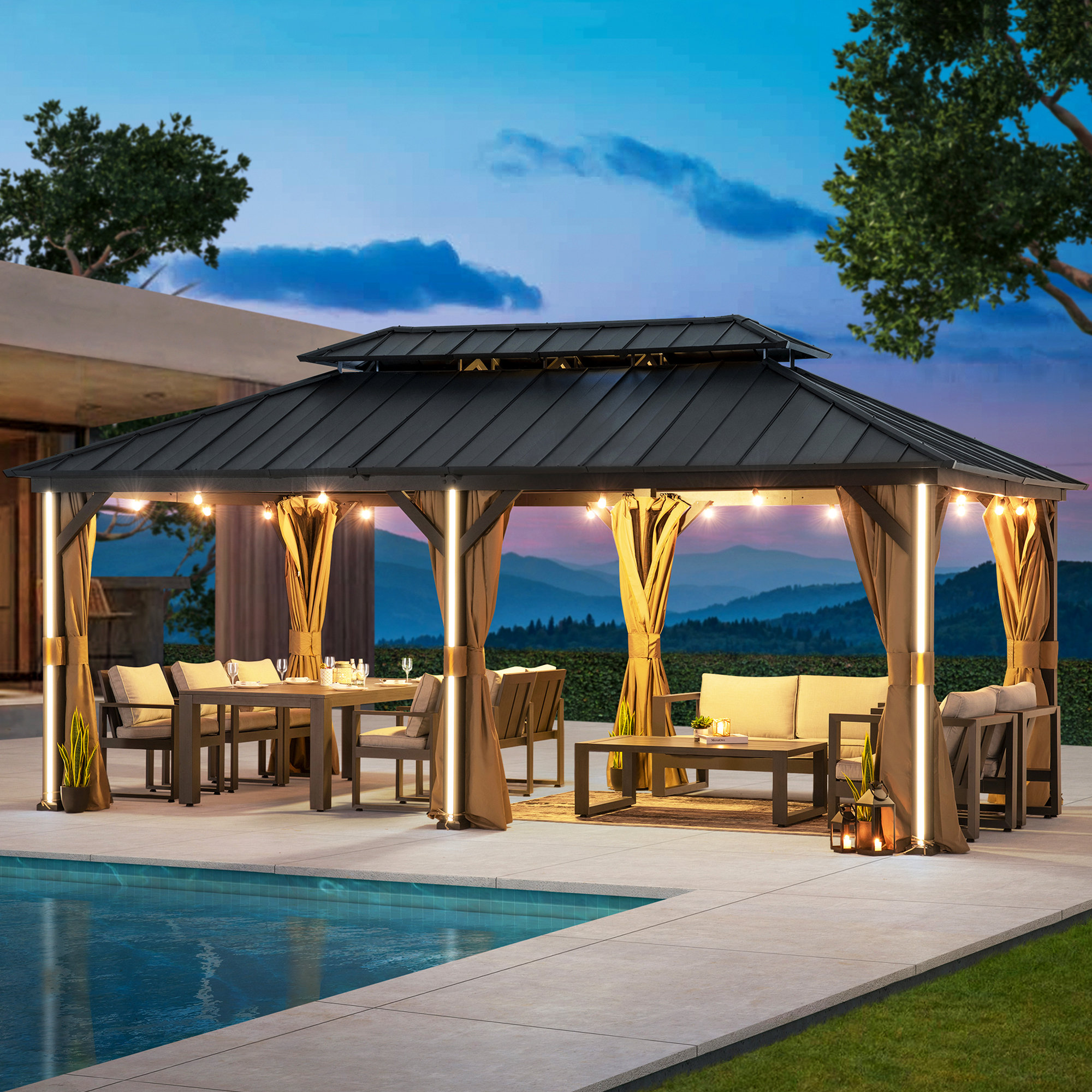 MODERN SHADE OUTDOOR LIVING SPACES Maple 12 Ft.x 20 Ft. Galvanized ...
