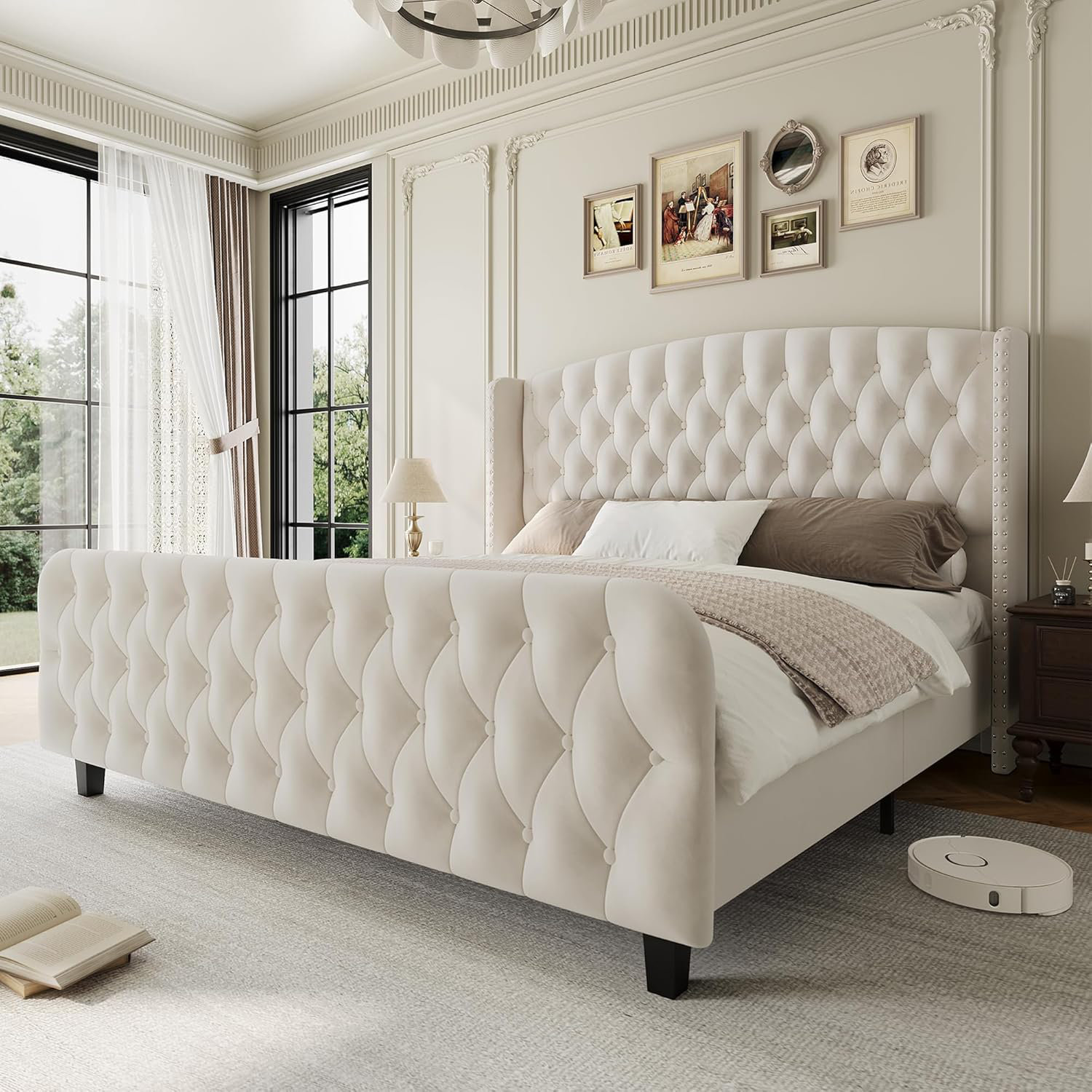 House of Hampton® Bed Frame with Deep Button Tufted Wingback Headboard ...