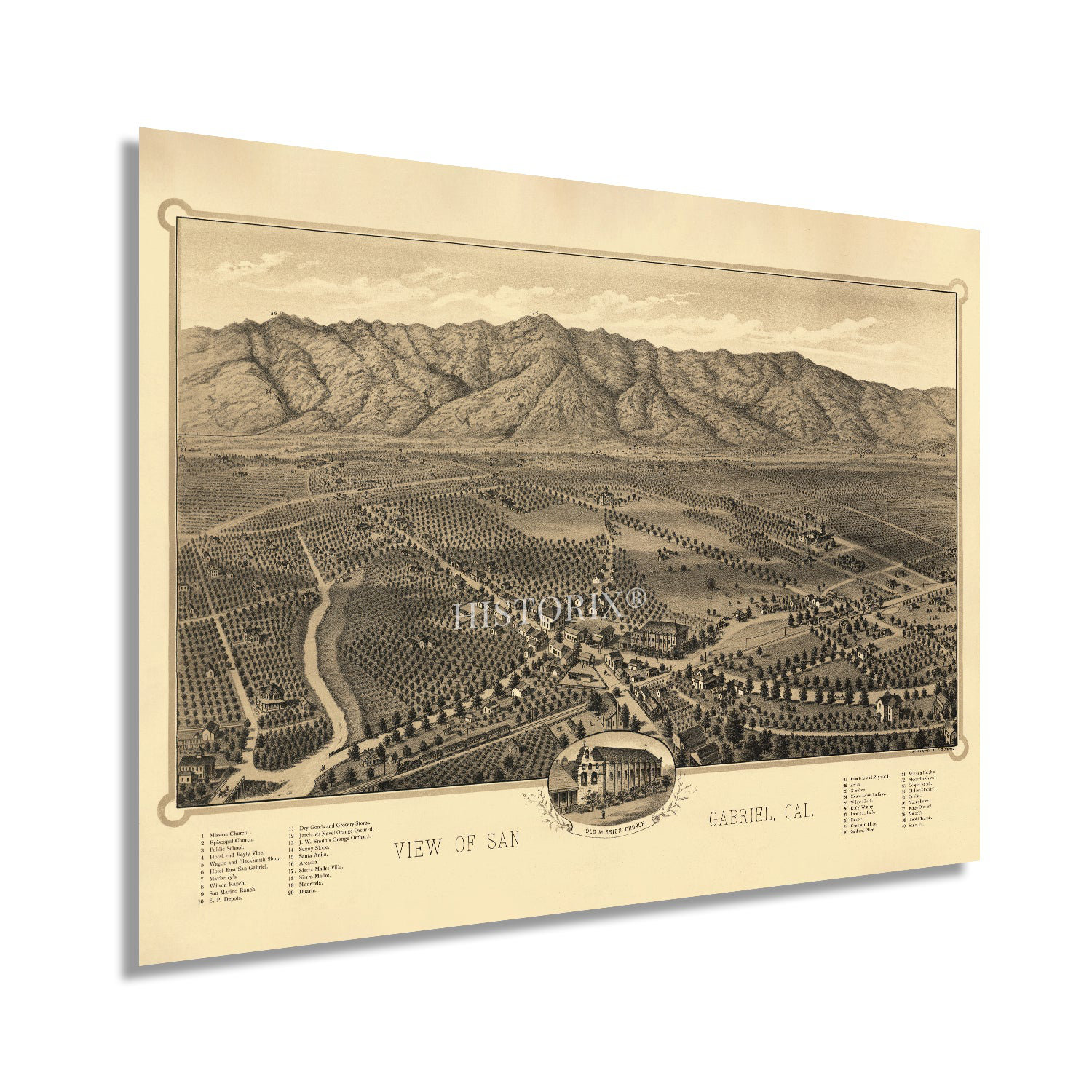 HISTORIC PRINTS 1893 San Gabriel California Map Poster On Paper Print ...
