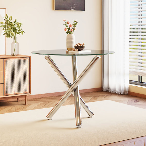 Metro Lane Tempered Glass Round Dining Table | Wayfair.co.uk