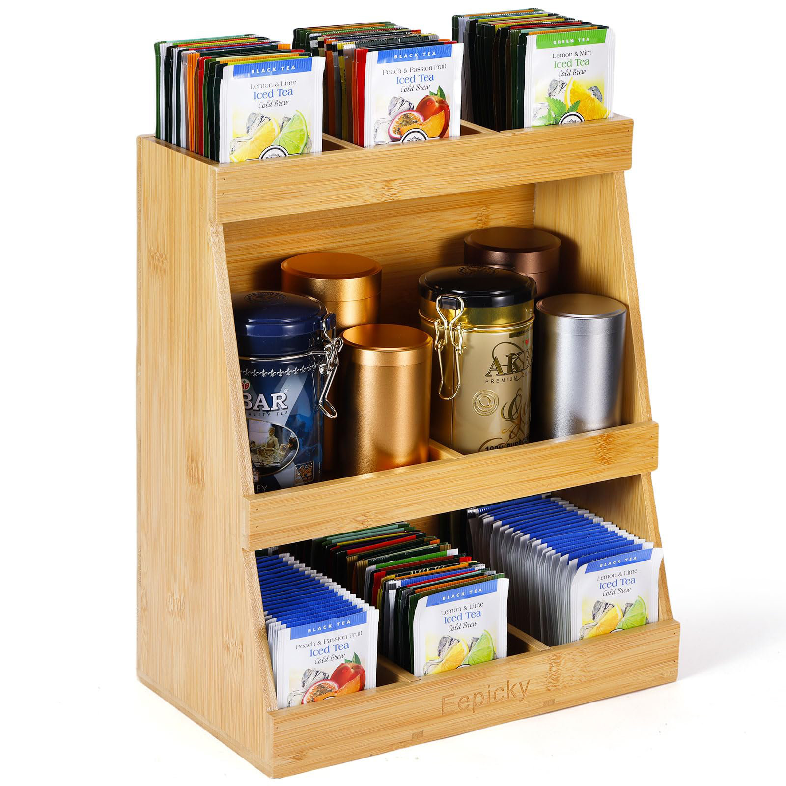 BBCPC 3-Tier Bamboo Tea Bag Organizer – Large Capacity Holder No ...