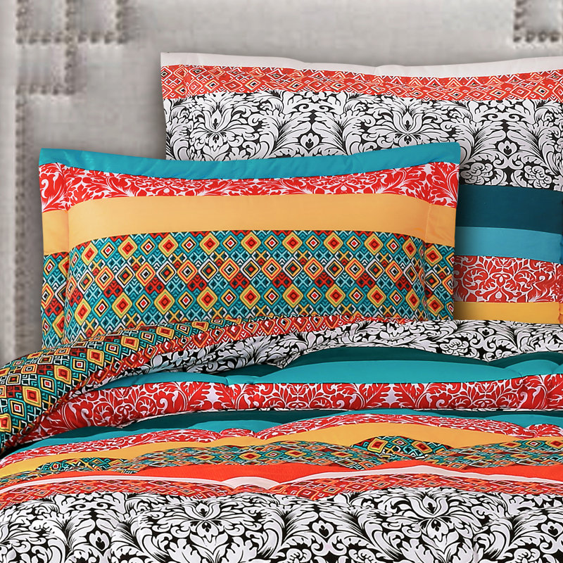 Lush Decor Boho Stripe Turquoise/Tangerine Microfiber Reversible ...