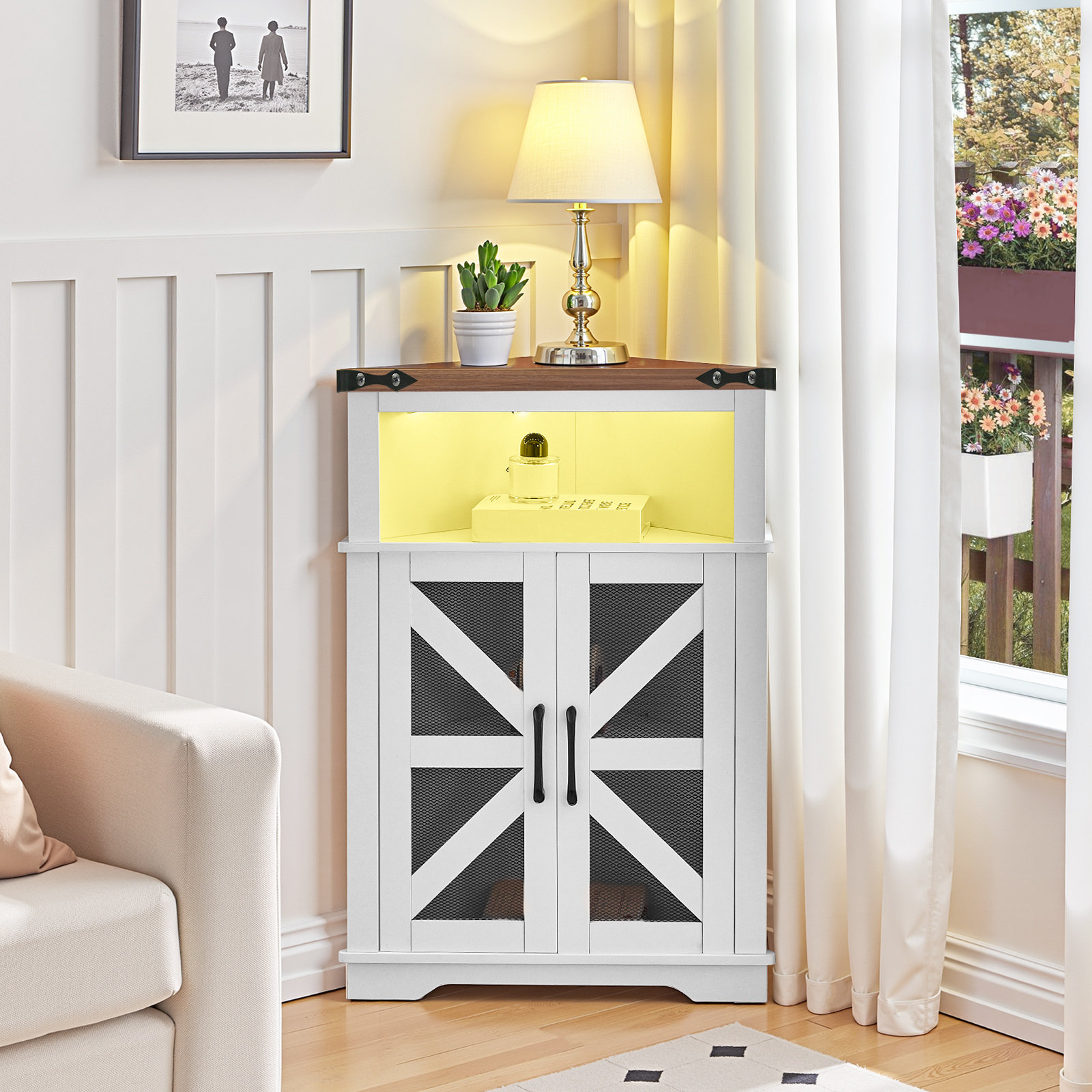 Wrought Studio Corner Cabinet With Open Shelf,corner Shelf Cabinet ...