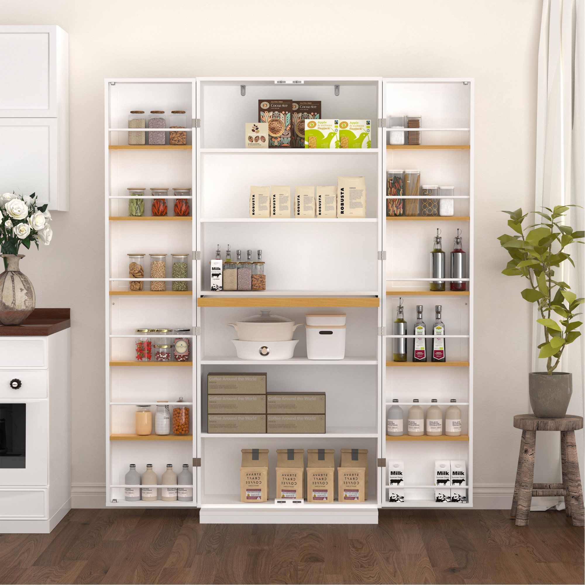 Latitude Run® Kitchen Pantry Cabinet White Storage Cabinet Food Pantry ...