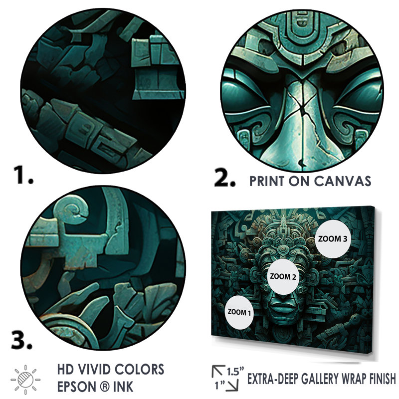 Design Art Mayan Magic Aztec Mask - Mexican Wall Art Living Room | Wayfair