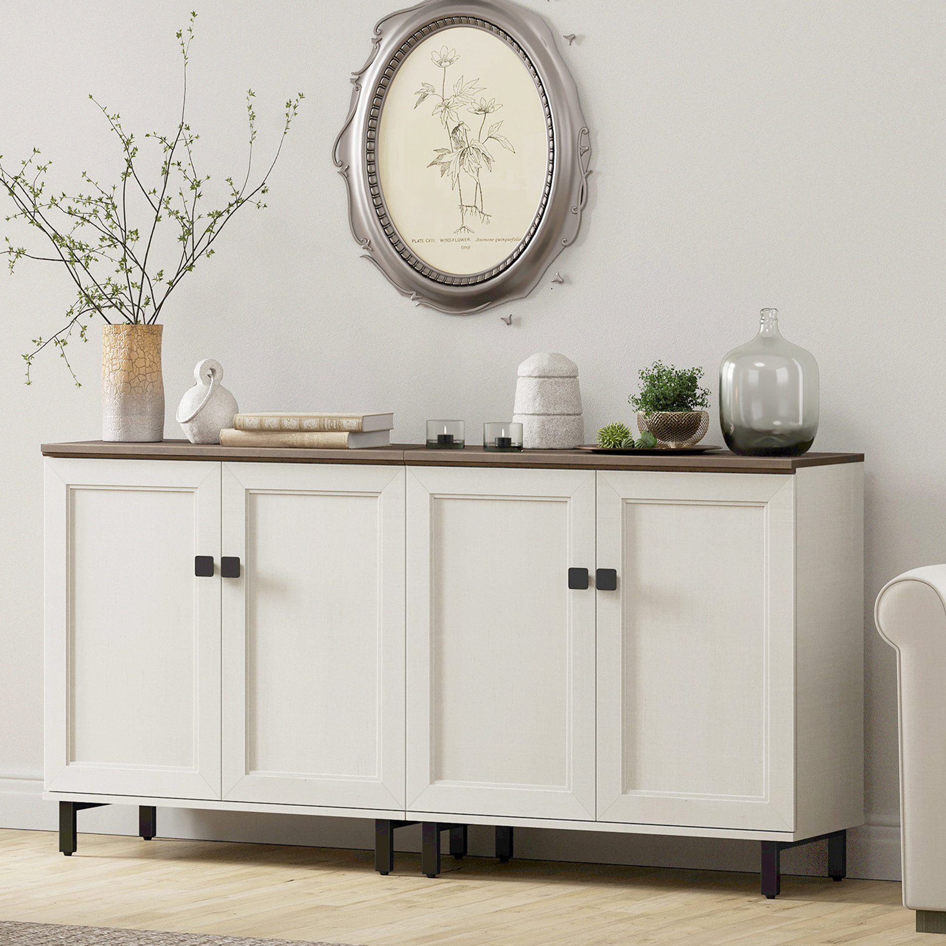 Ebern Designs Sideboards Buffet Cabinet, 2 In 1 Wooden Credenza Buffet Table With 4 Doors And ...