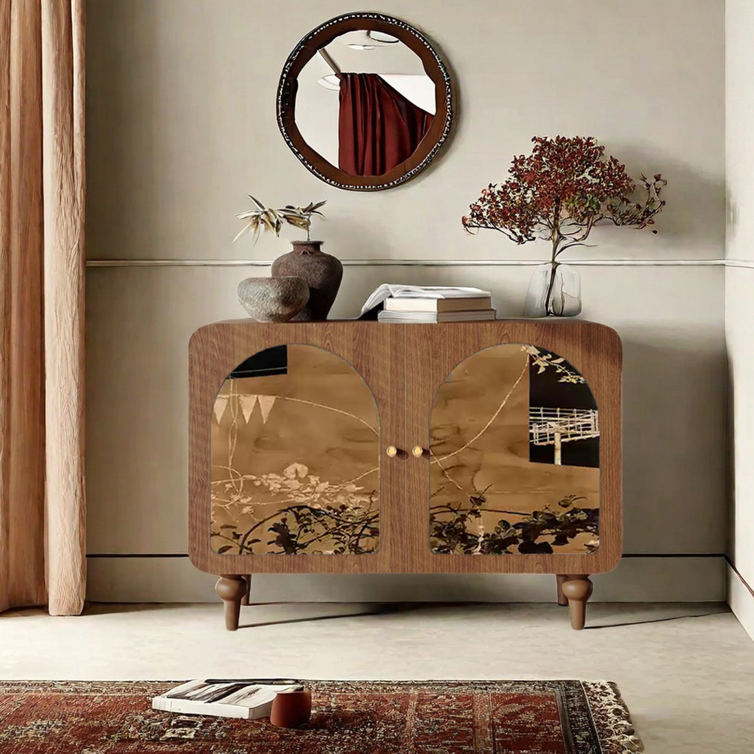 Vivid Space Creation Art pattern solid wood accent cabinet | Wayfair