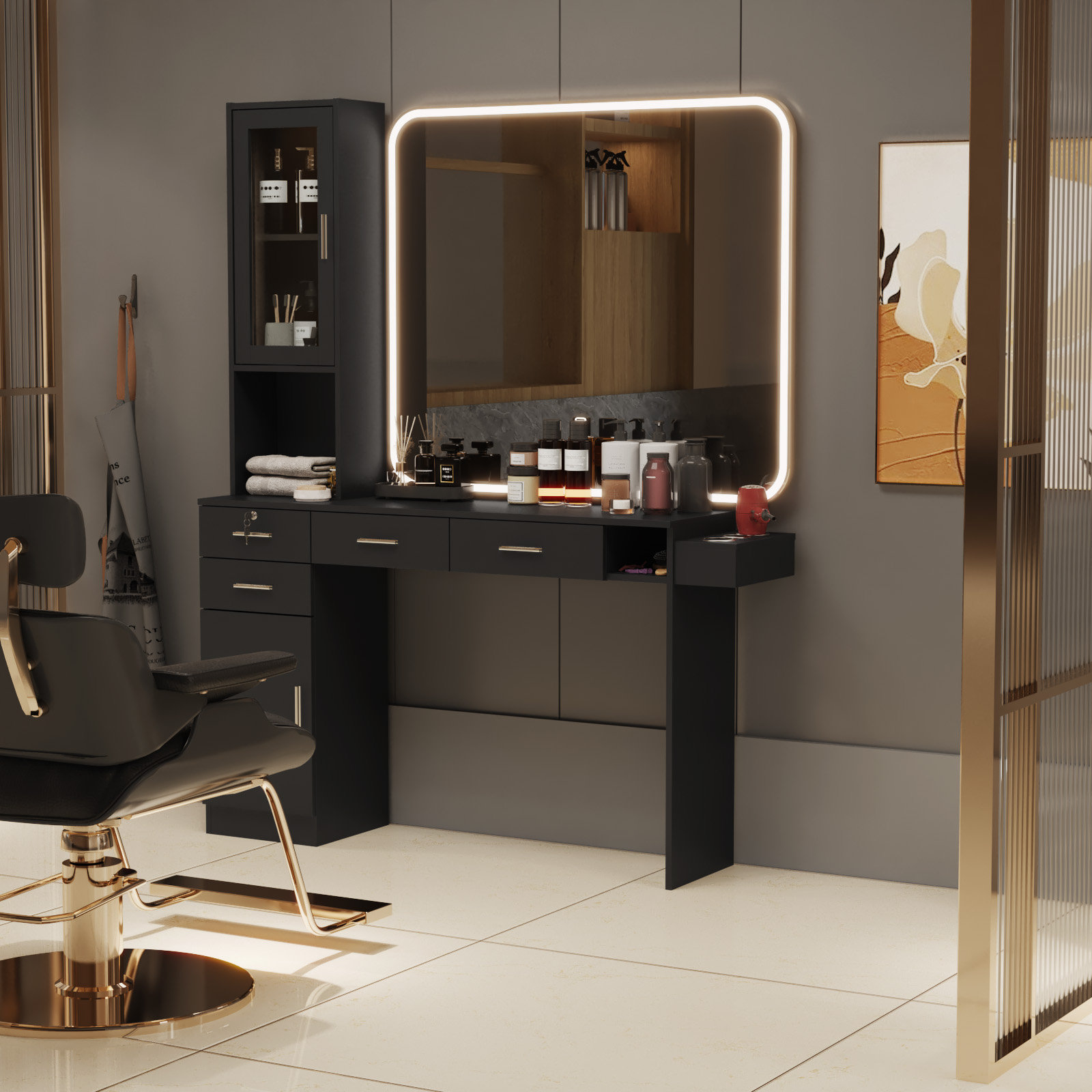 Wrought Studio™ Lachrisa Makeup Vanity Salon Stations for Hair Stylist ...