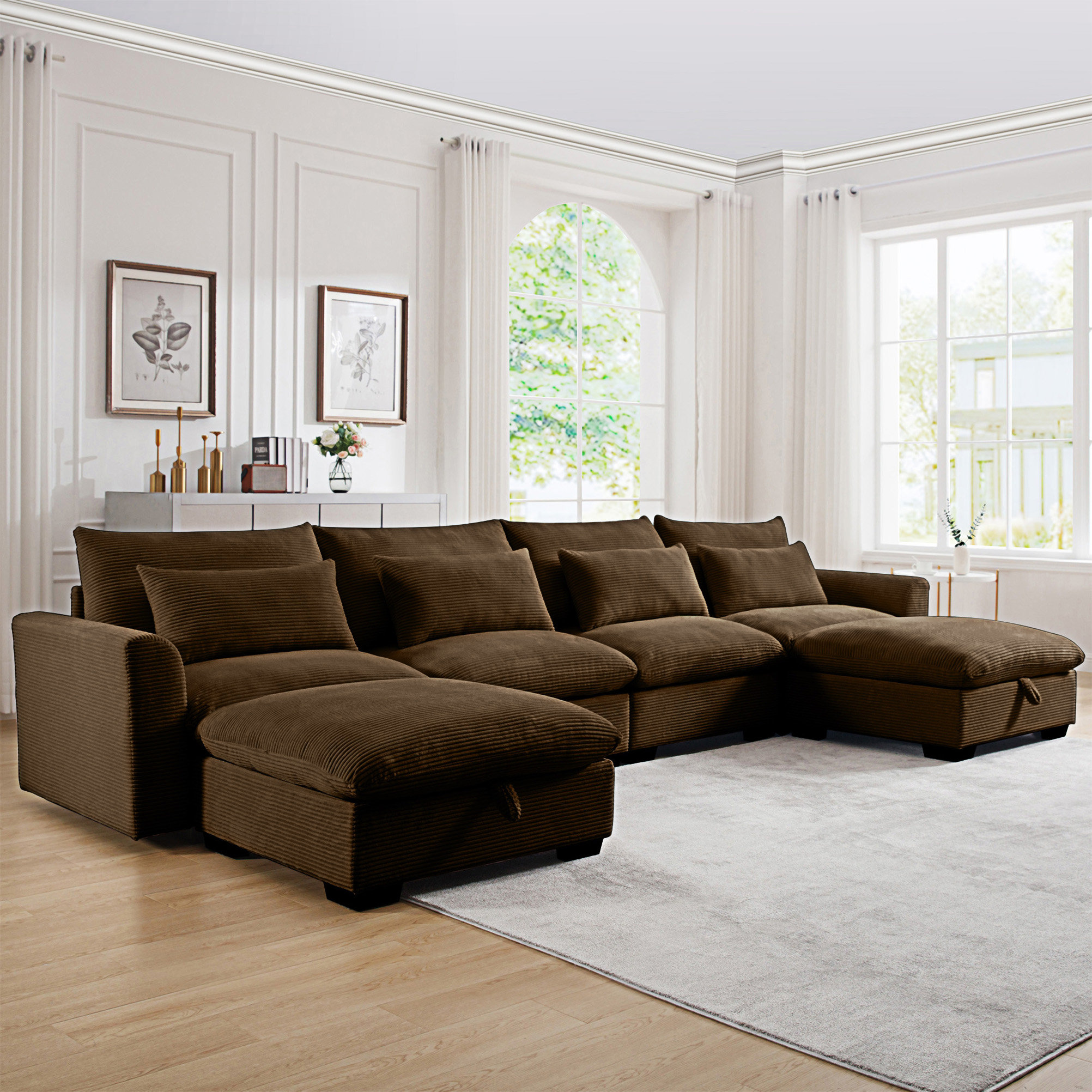 One Allium Way® Big Deep Seat U-Shaped Corduroy Sectional Couches For ...
