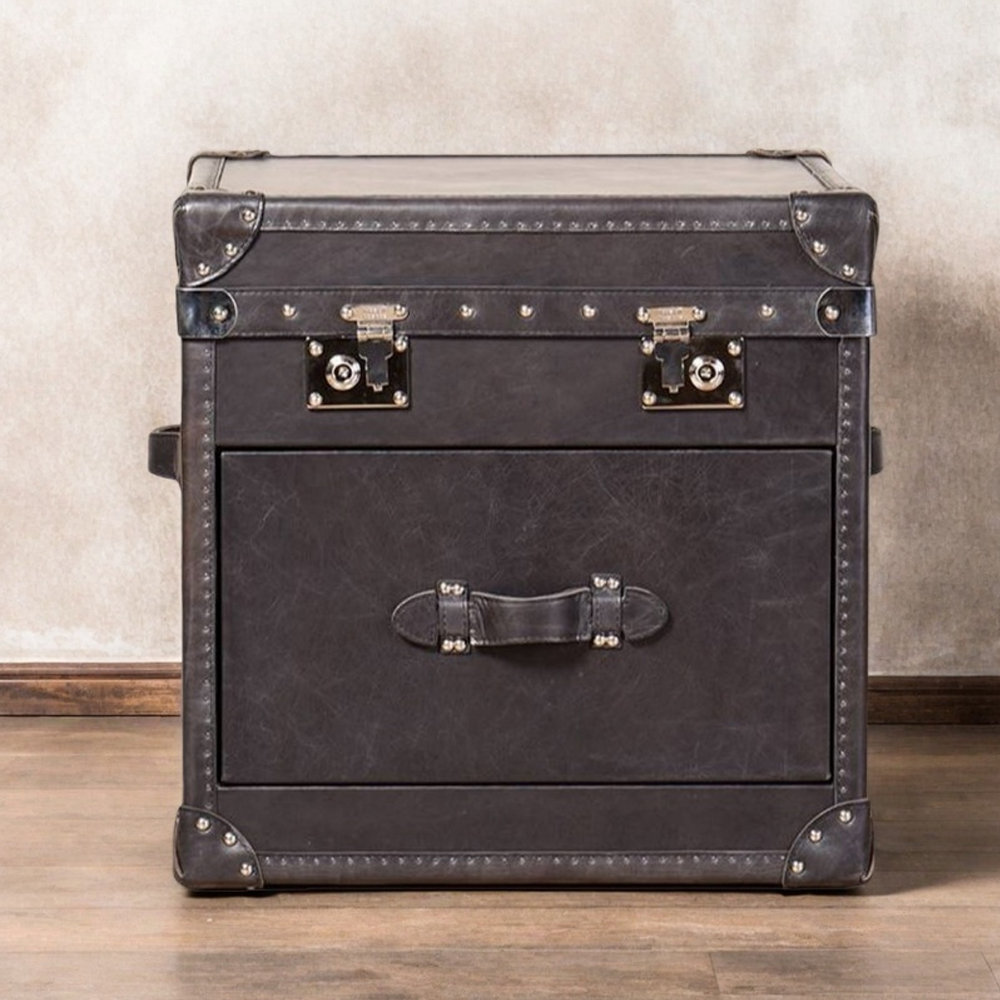 HUGESTO Small Black Simple Faux Leather Accent Trunk | Wayfair