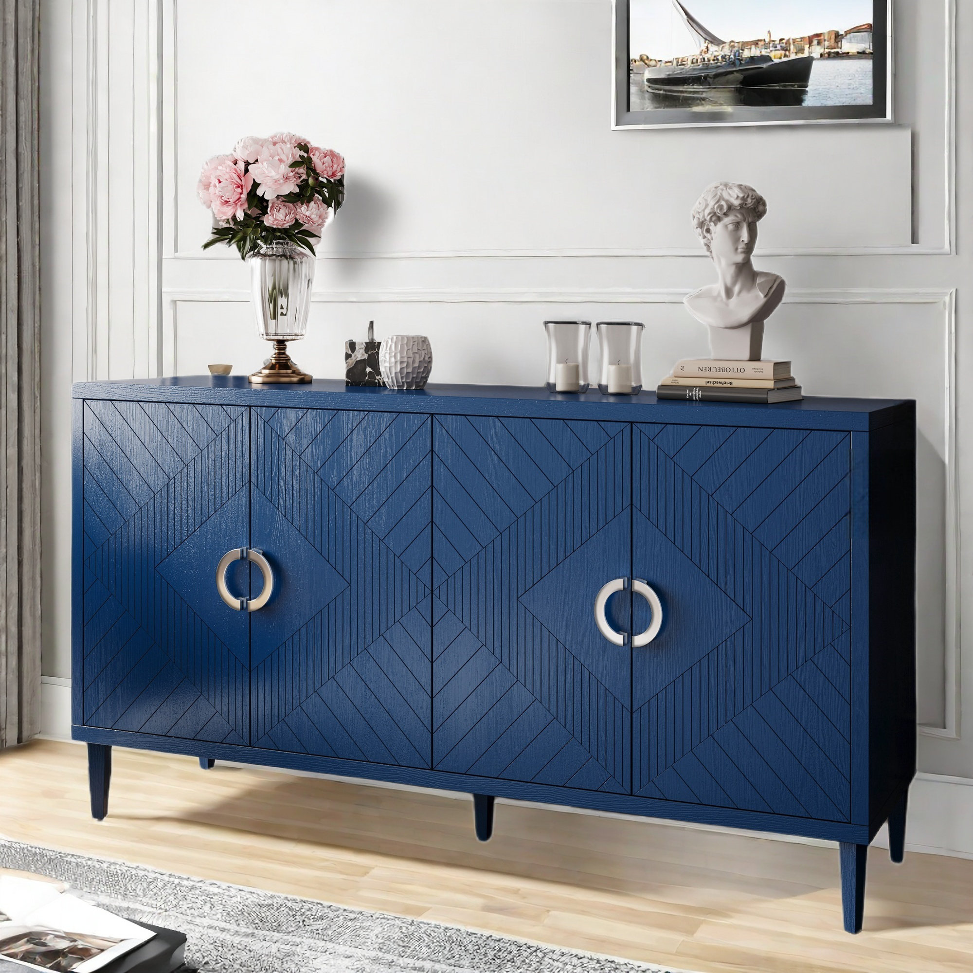 Ebern Designs Caliopia 4-door Sideboard with Sculpted Lines and Zinc ...