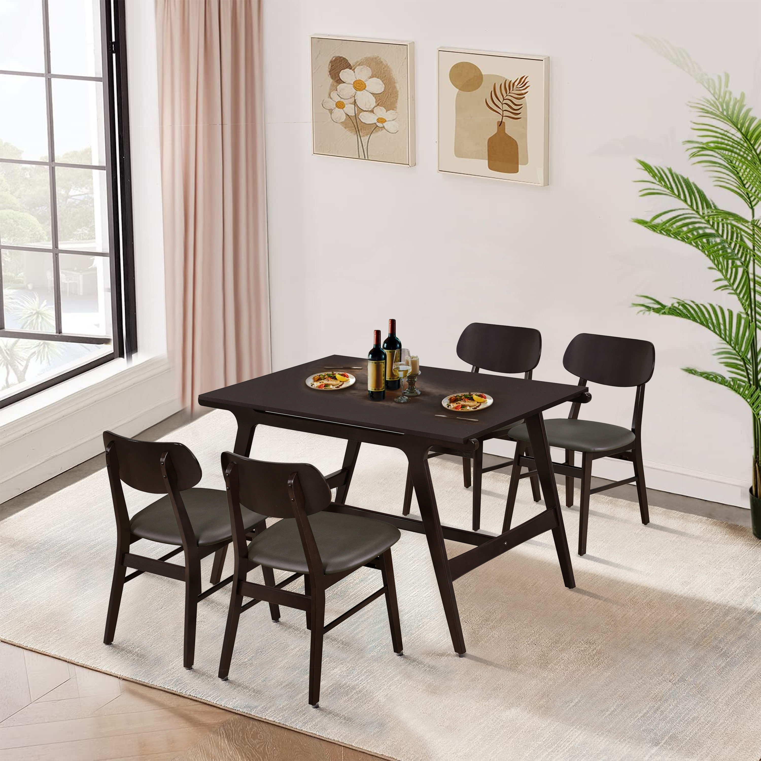 George Oliver TREXM 5-Piece Mid-Century Style Dining Table Set Kitchen ...