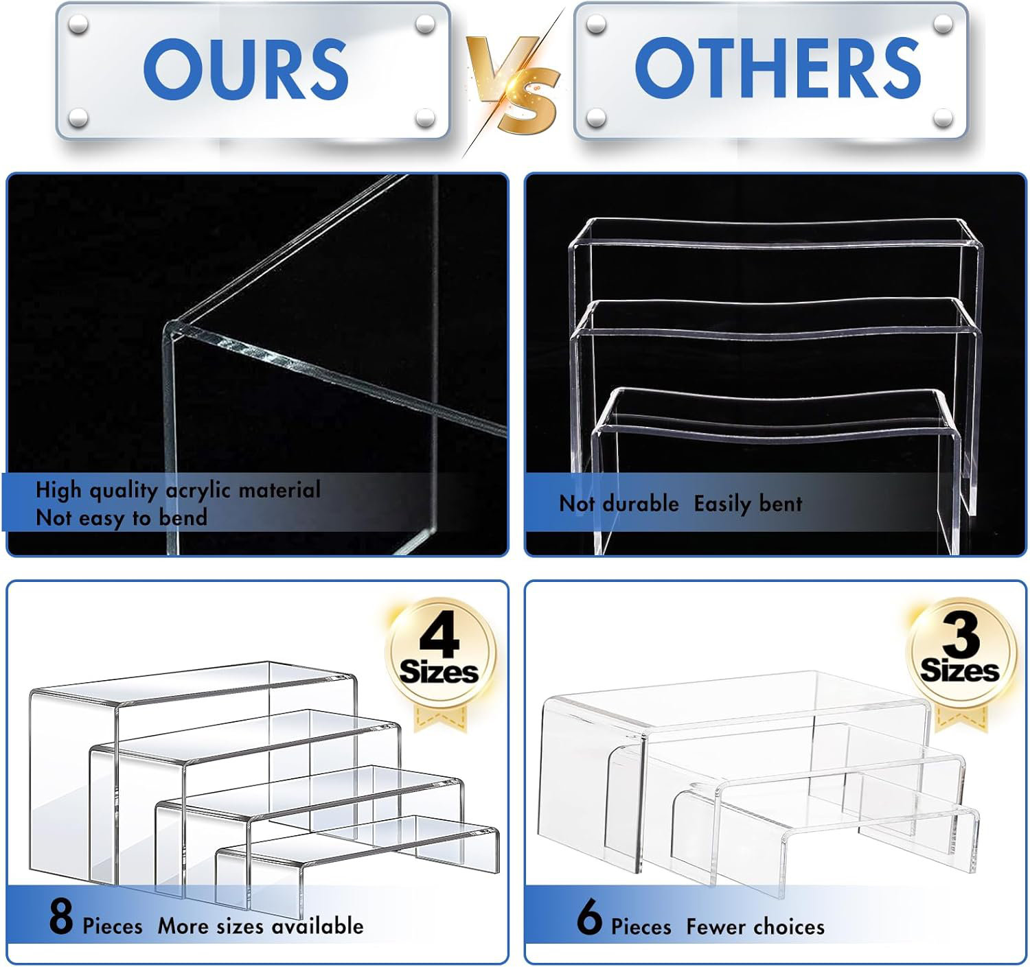 RAPTIZ Acrylic Risers, 8 Pcs 2 Set(7”L~8”L~9”L) Acrylic Display Set ...