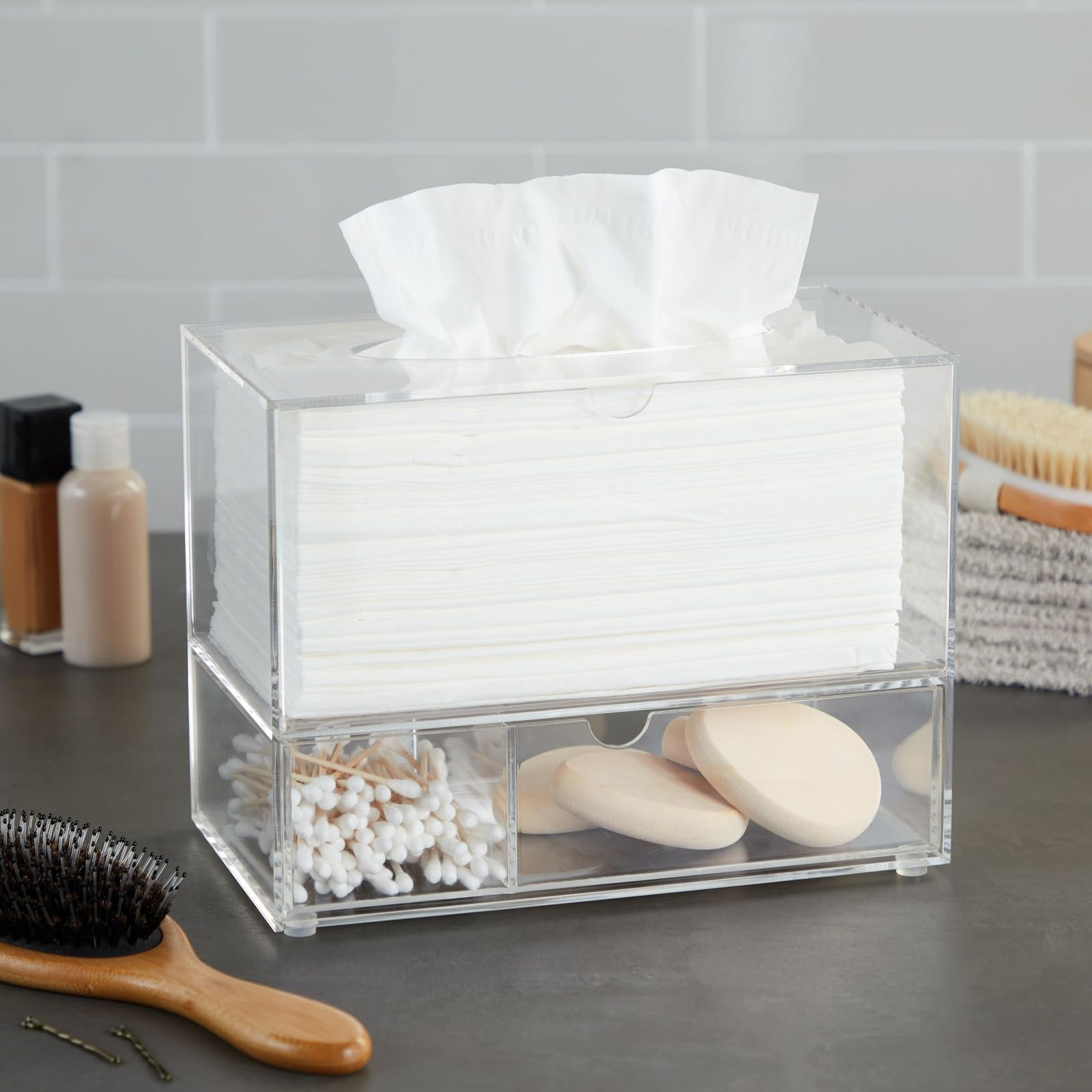 Rebrilliant Clear Tissue Box Holder With Pull Out Drawer, Rectangle ...