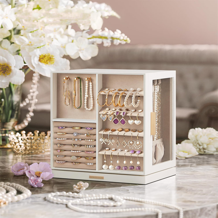 Ebern Designs Jewelry Box 360° Rotating, With 5 Drawers, Glass Window ...