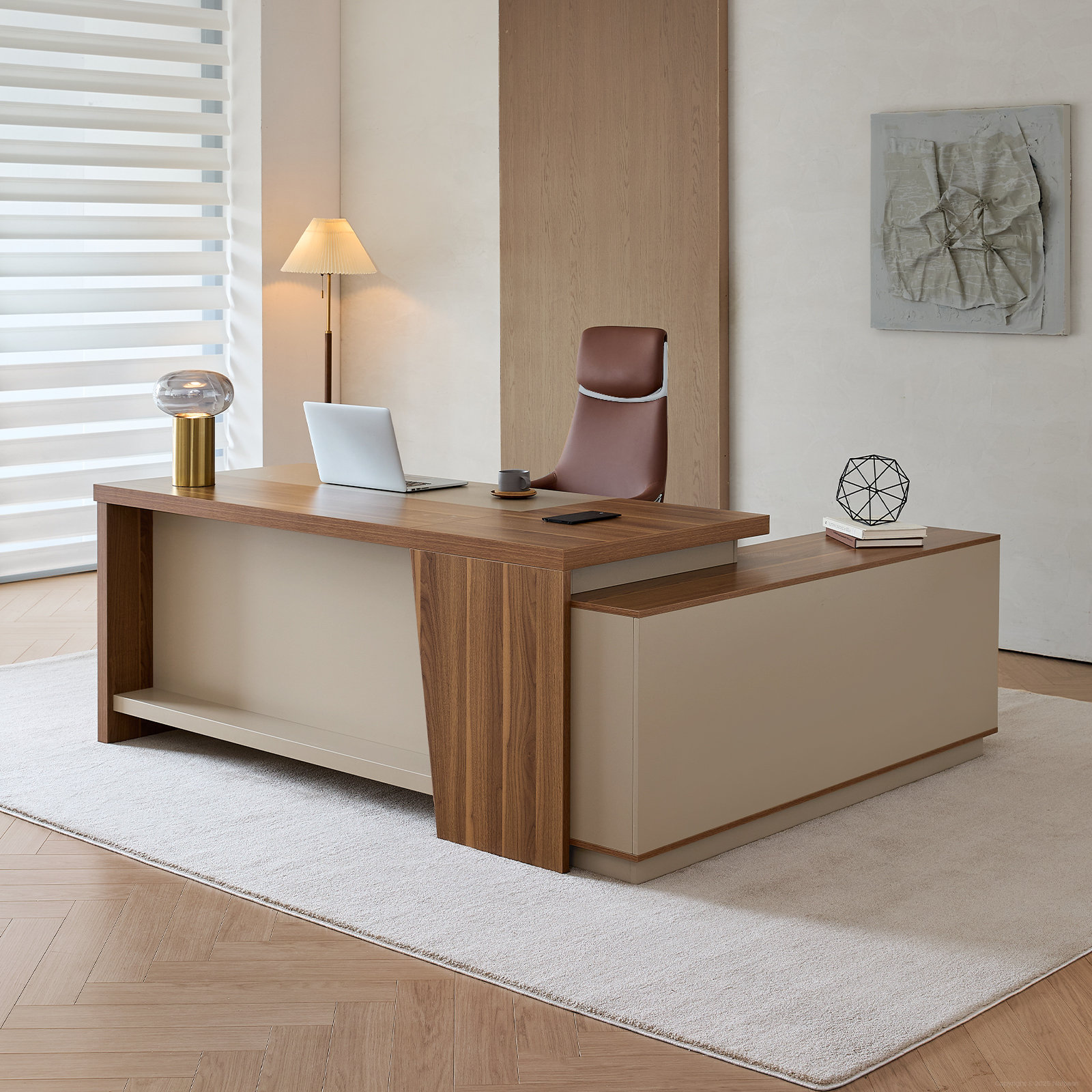 Inbox Zero Luxury Modern L-Shaped Ergonomic Executive Desk With ...