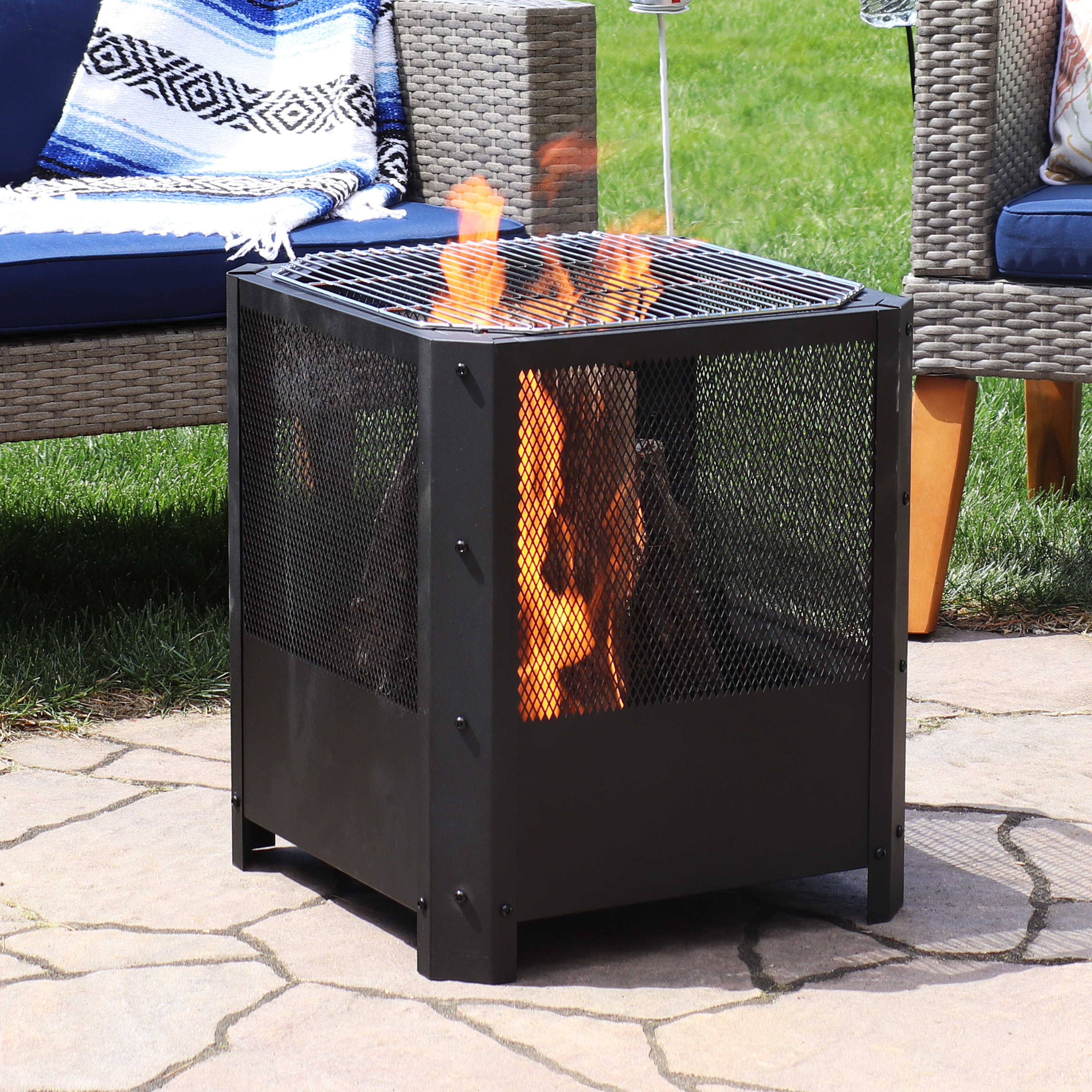 Arlmont & Co. Rosston 16" Square Wood-Burning Black Finish Steel Fire ...