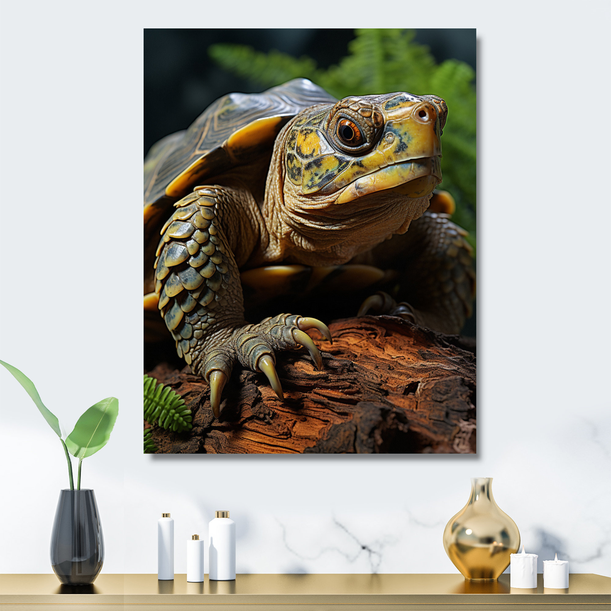 Ebern Designs Closeup Vibrant Turtle Portrait In Forest II - Animals ...