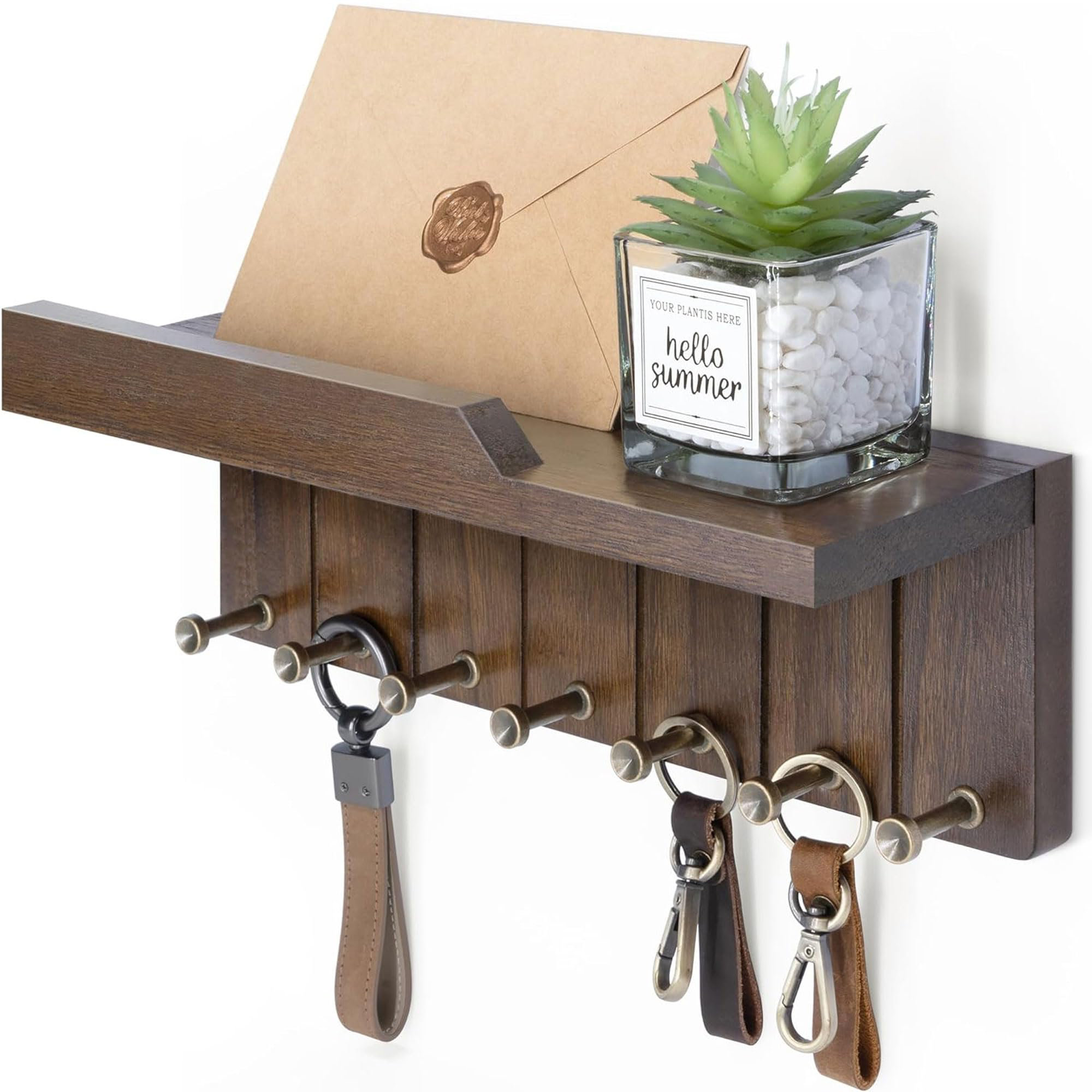 Gracie Oaks Wall Mounted Key And Mail Rack With 7 Hooks And Floating ...