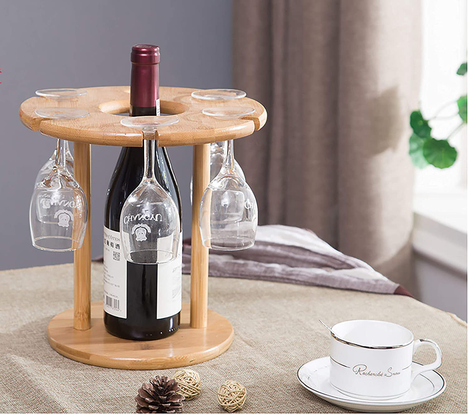 Latitude Run® Countertop Wine Glass Rack, Tabletop Bamboo Wine Bottle ...