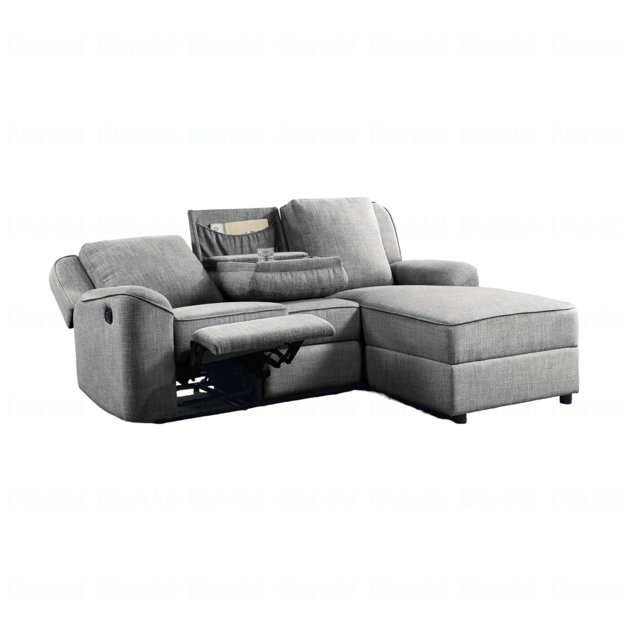 Mercer41 Destiny Gray Linen Sectional Sofa with Dropdown Table | Wayfair