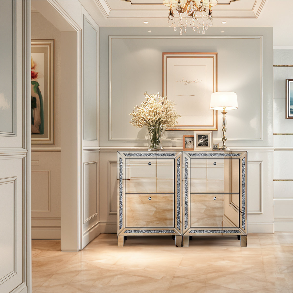 Everly Quinn Pre-Assembled Mirrored Shoe Storage Cabinet With 2 Flip ...