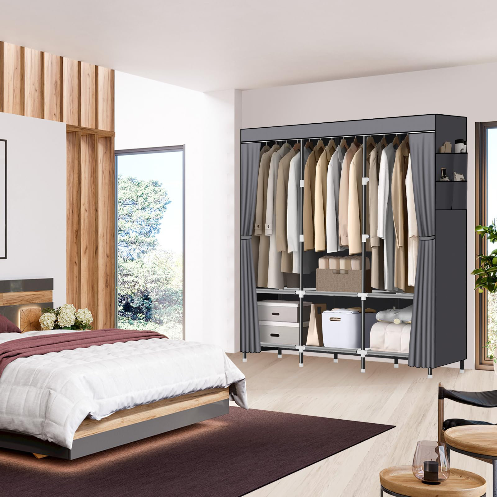 Rebrilliant Sturdy And Durable Bedroom Portable Wardrobe With 3 Hanging ...