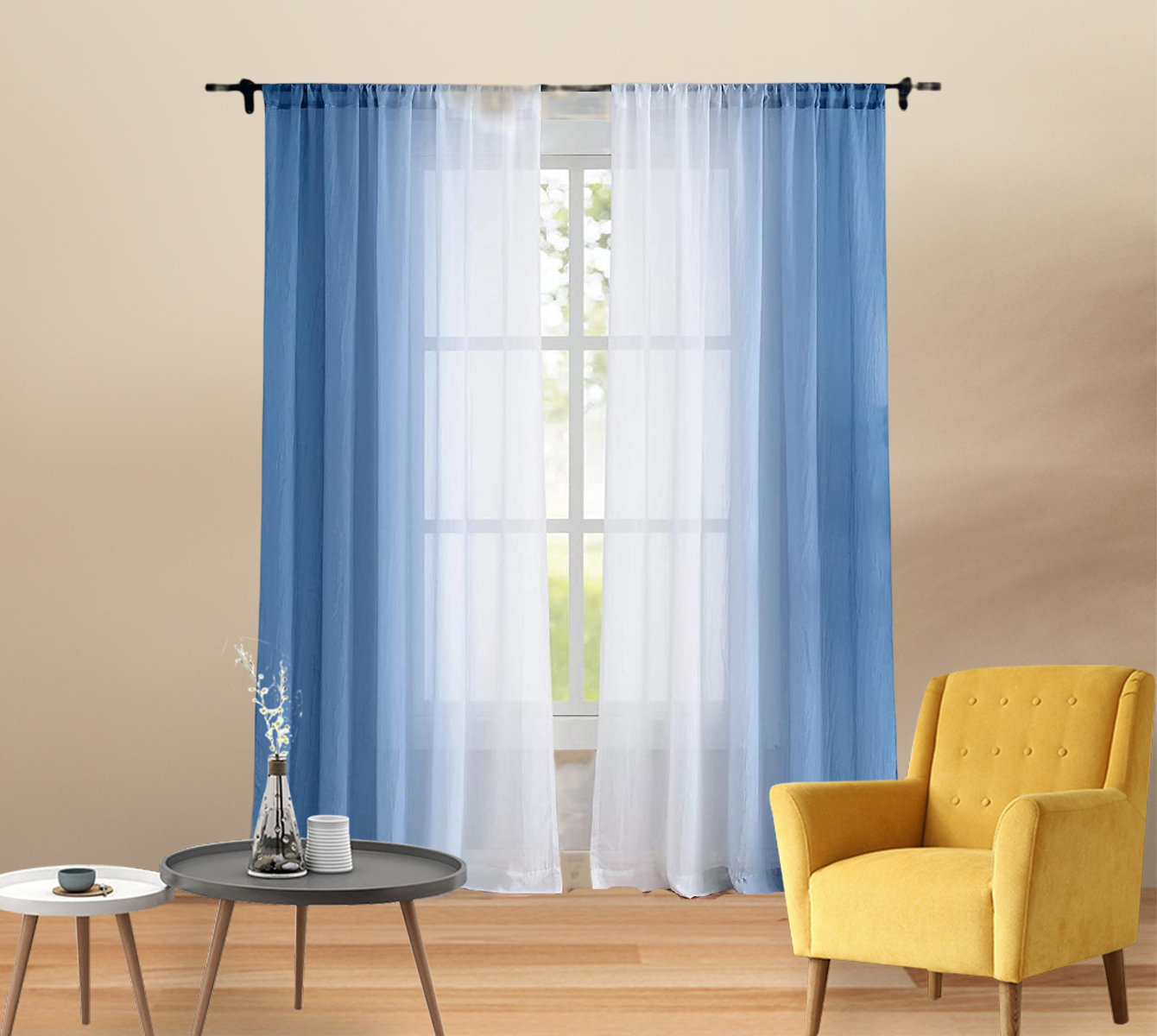 Ebern Designs Decater Ombre Sheer Rod Pocket Curtain Panels & Reviews ...