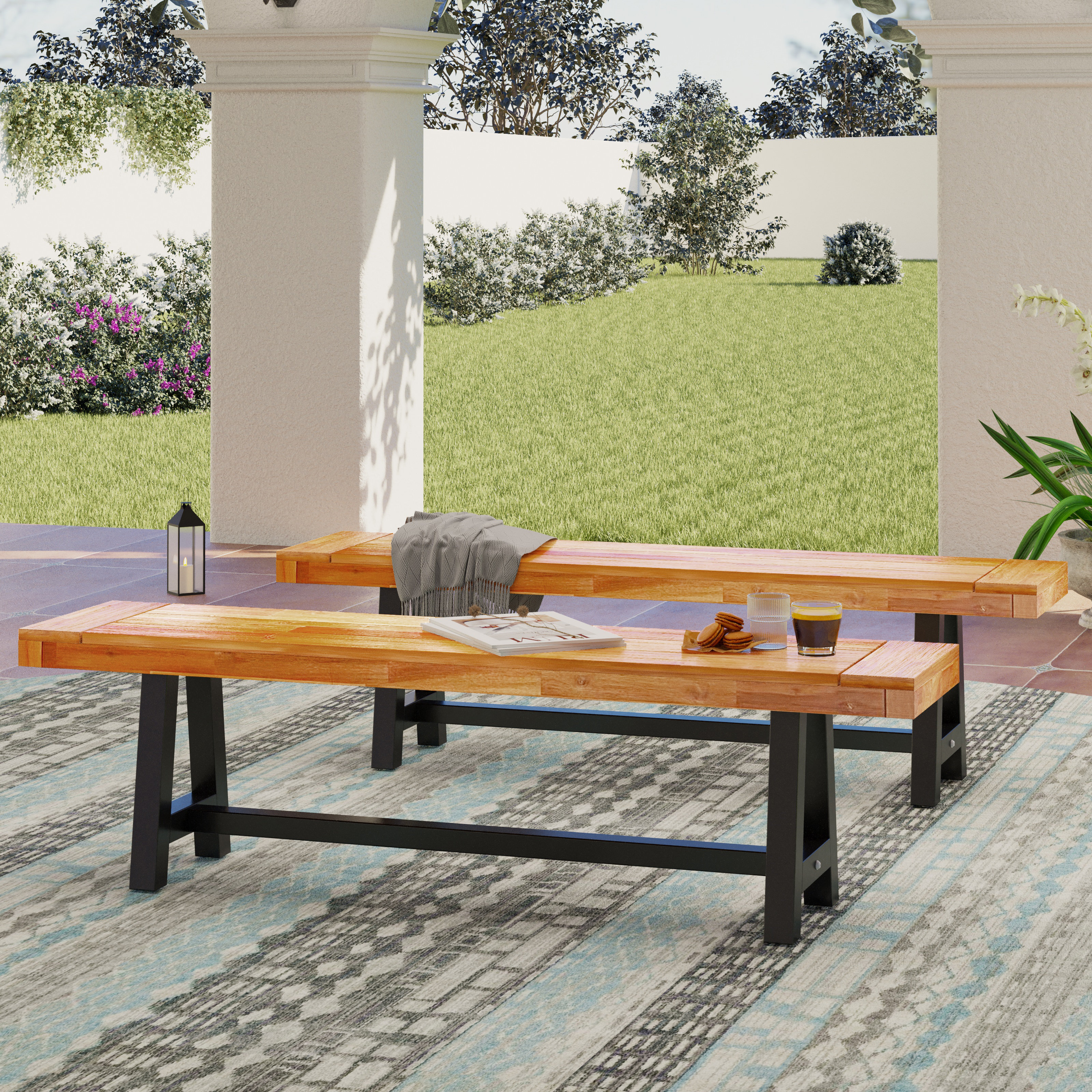 Alphamarts Acacia Outdoor Bench (set Of 2) & Reviews | Wayfair