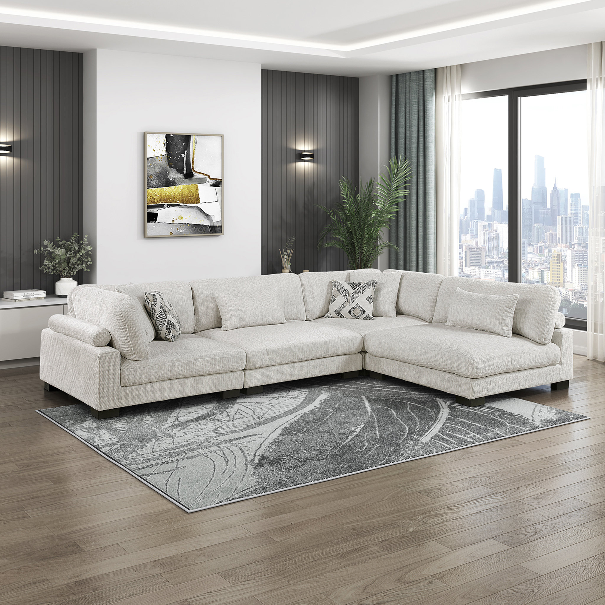 Latitude Run® Brinsley 135”W Modern Track Arm Modular Sectional Sofa ...