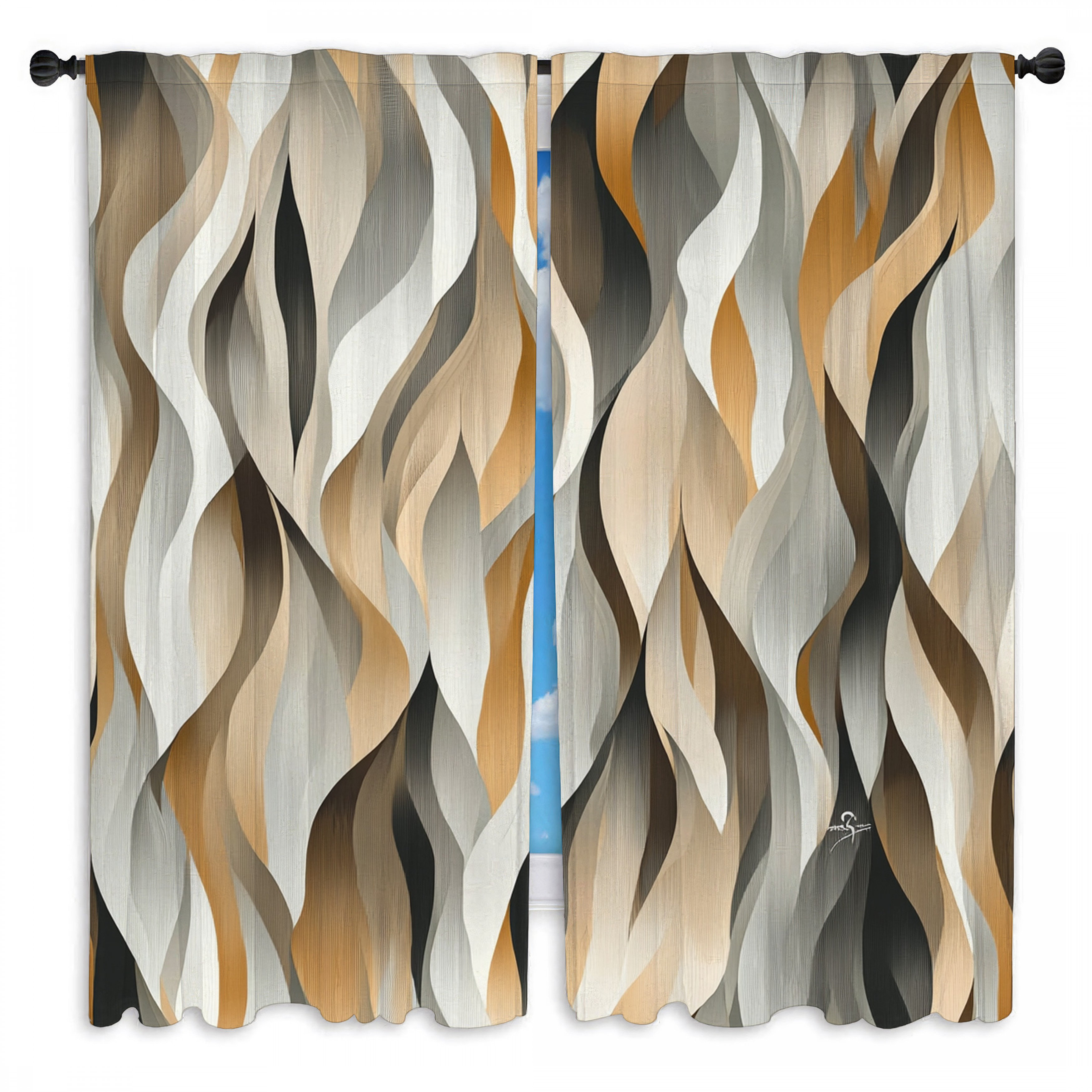 Hokku Designs Waves Window Curtains Abstract Steampunk Drapes - 2 ...