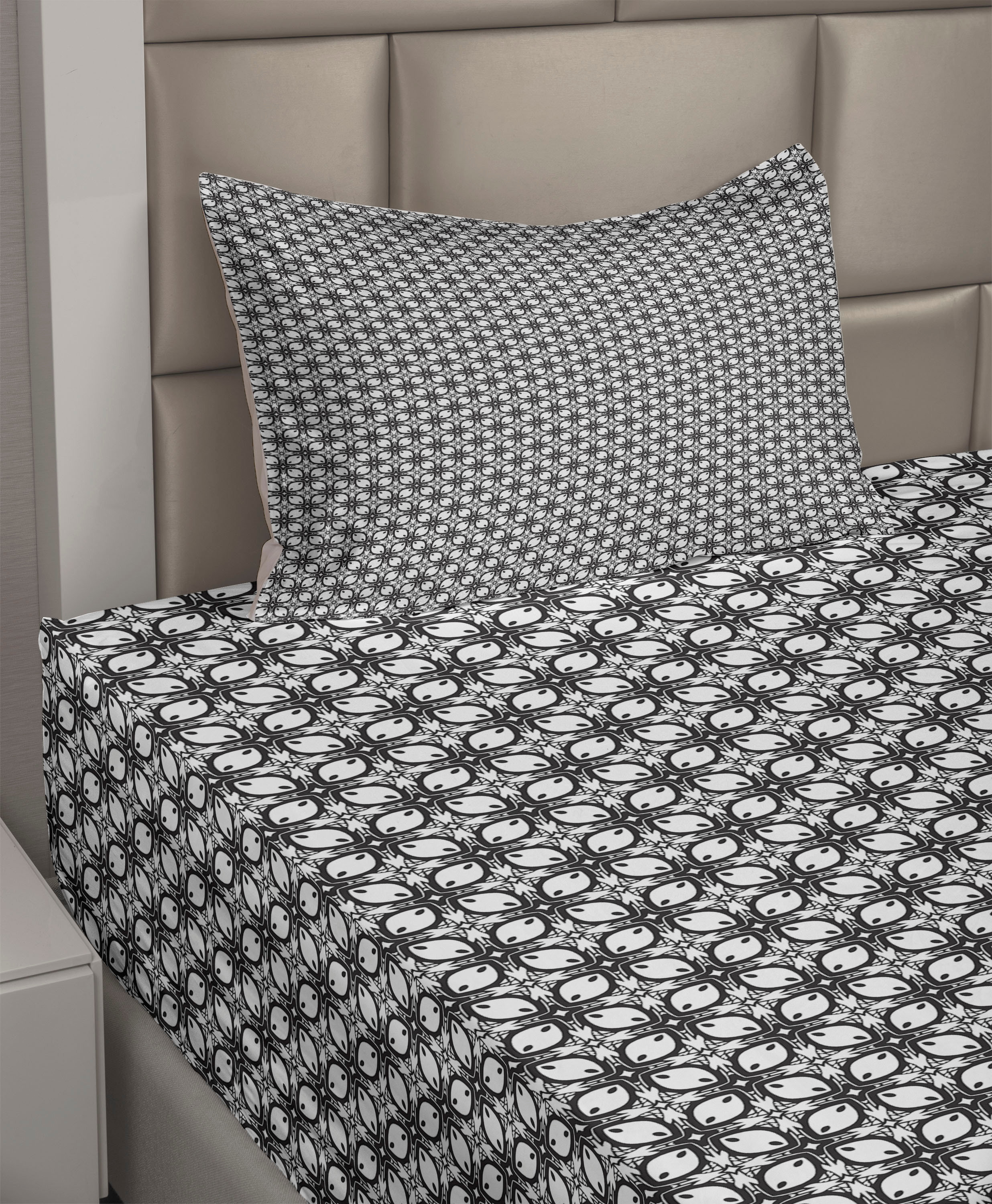 Ambesonne Hippie Sheet Set Psychedelic Shape Pattern Charcoal Grey Off ...