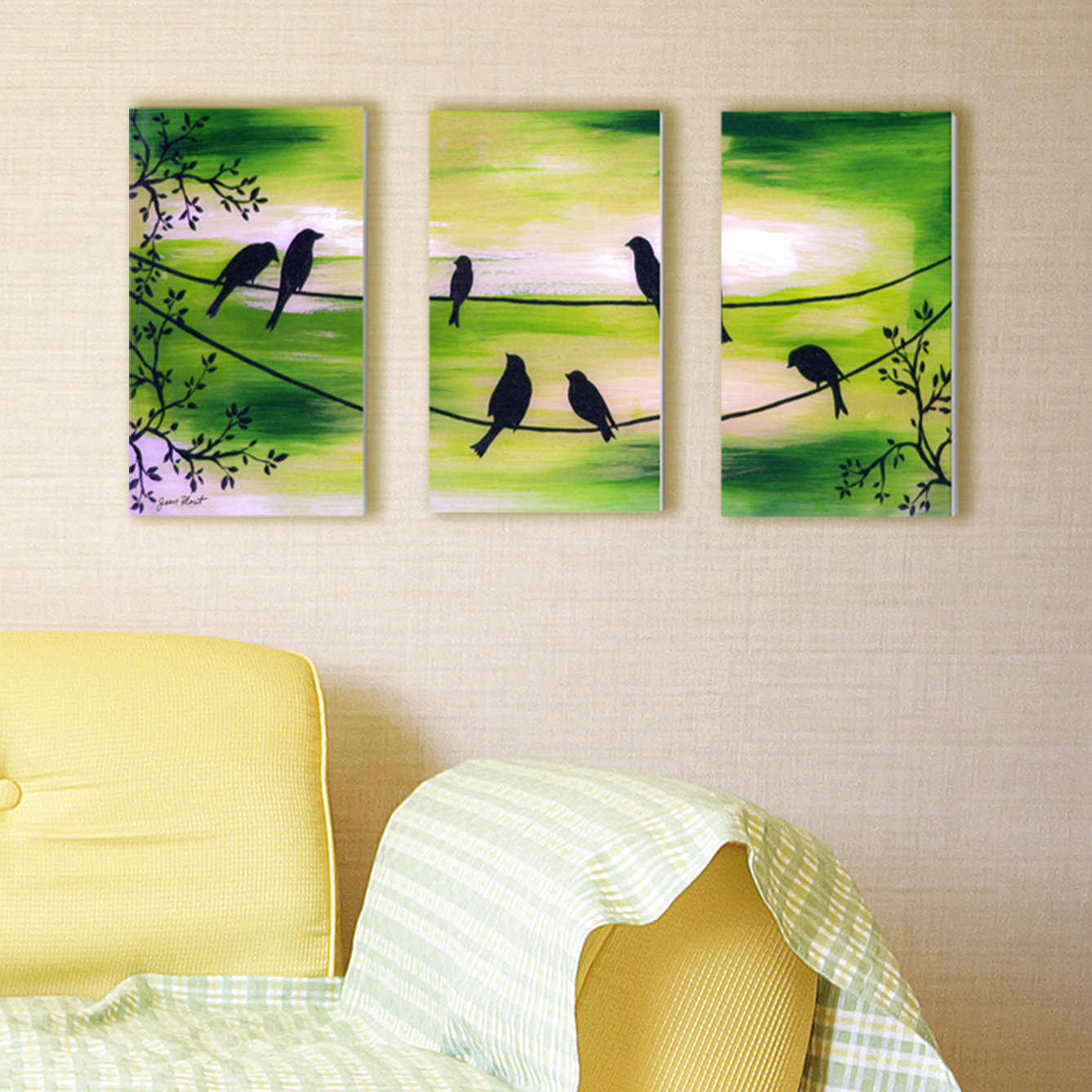 Red Barrel Studio® Birds on a Wire Triptych' 3 Piece Painting Print ...