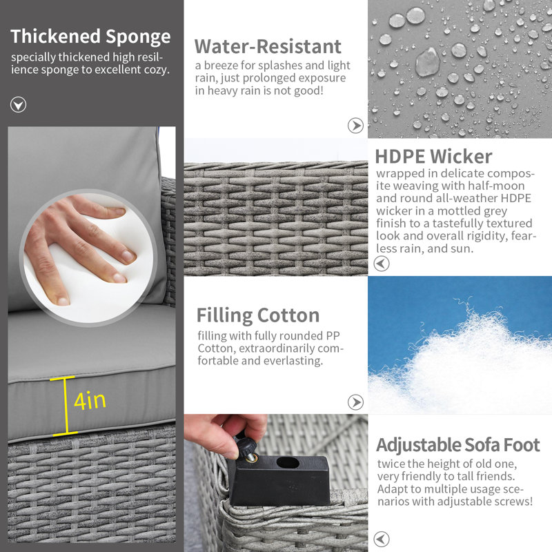 Latitude Run® Nebiha Outdoor Wicker Couch Patio 3-seat Sofa Deep Seat ...