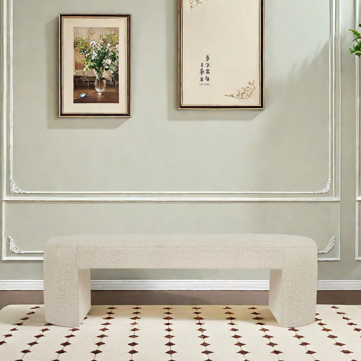 Hokku Designs Bench simple cream style clothing store rest area | Wayfair