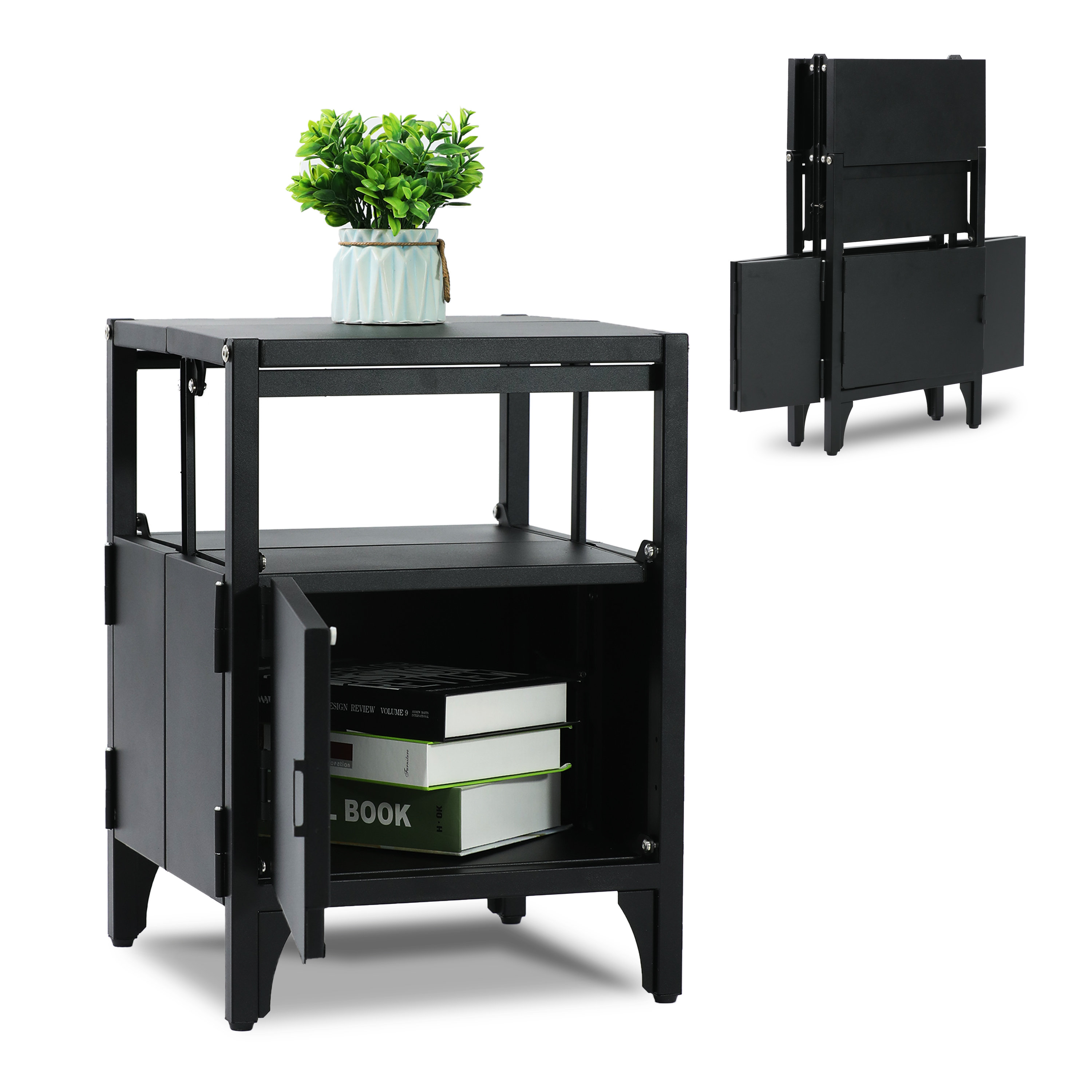 17 Stories Foldable Metal Night Stand Side Table Cabinet | Wayfair