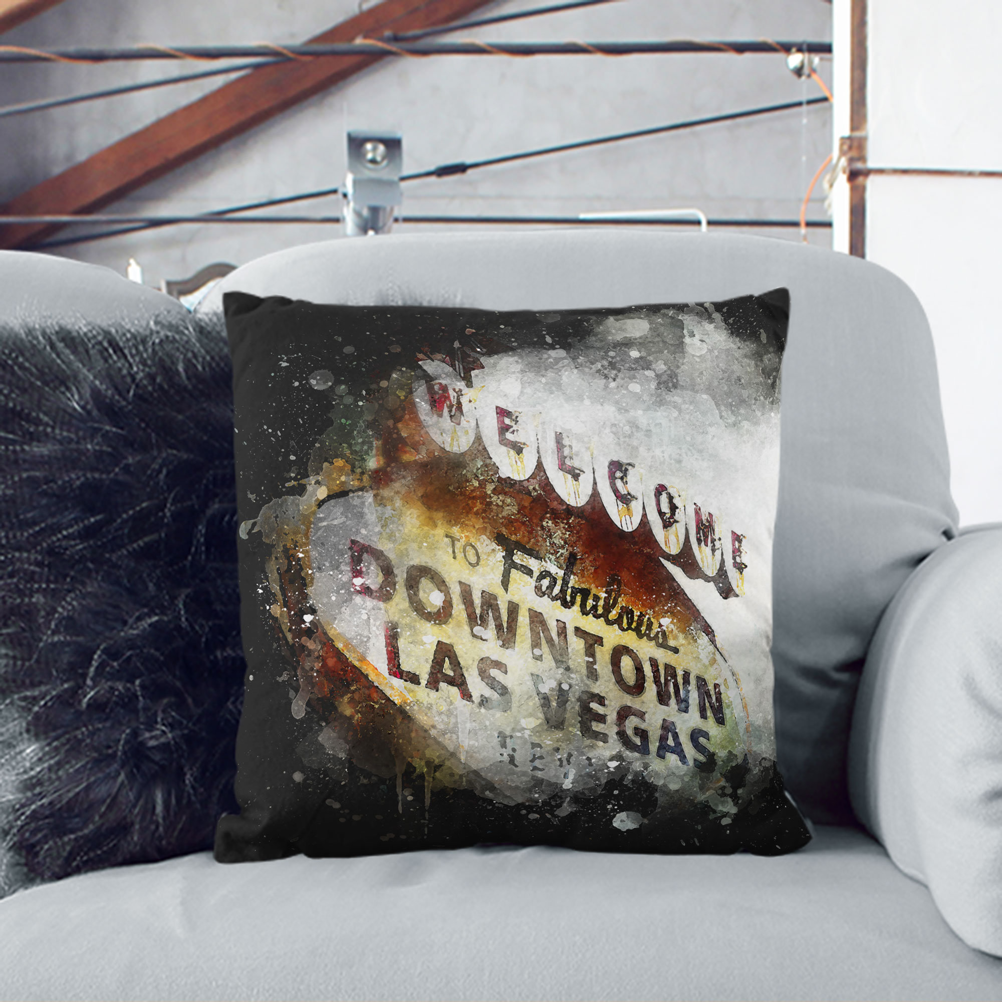 East Urban Home Downtown Las Vegas Sign Paint Splash-Size Cushion with ...