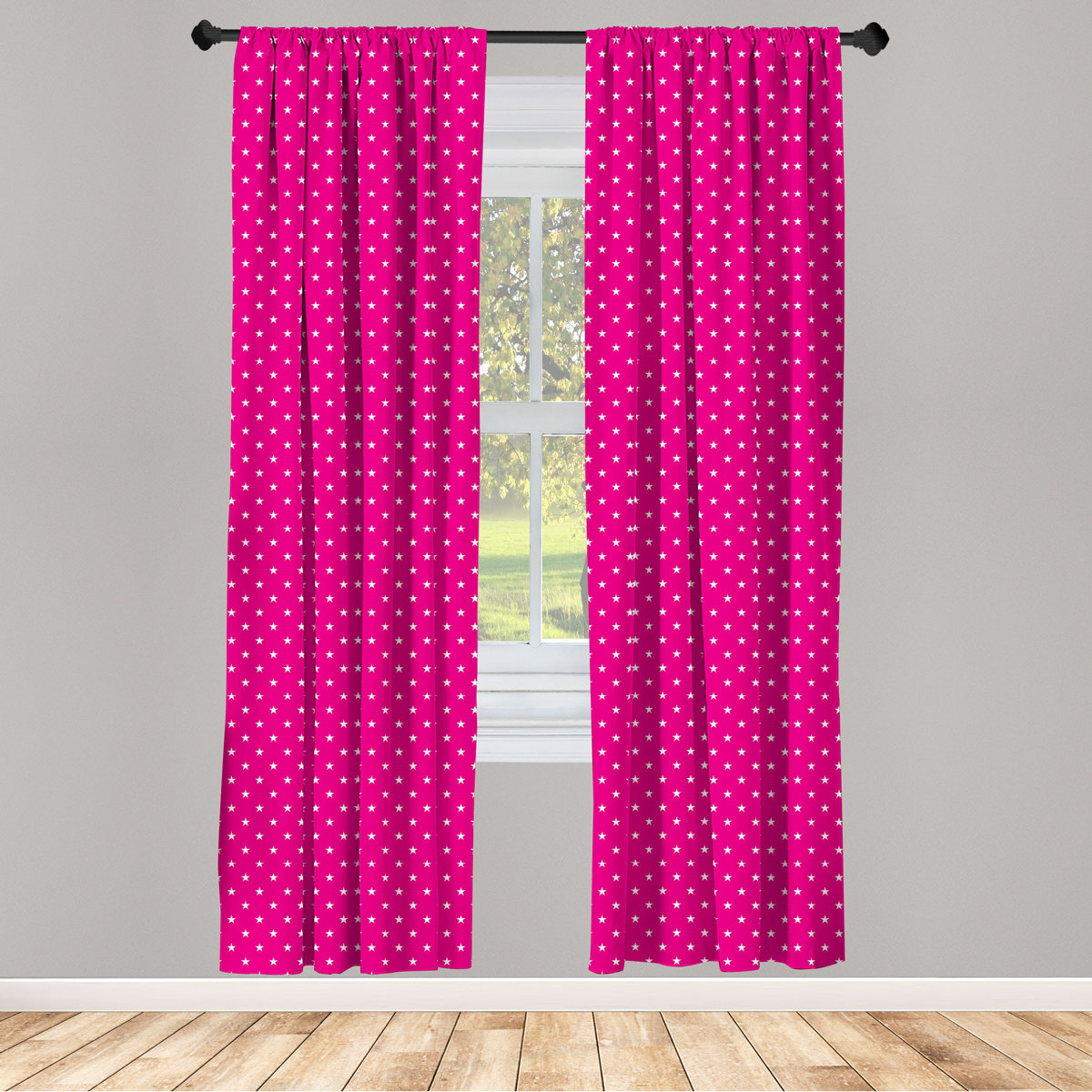 Bungalow Rose Hot Pink 4-Panel Curtains, White Stars Girlish, Hot Pink ...