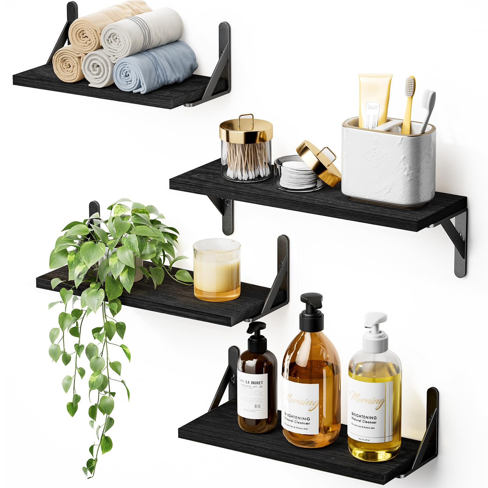 Gracie Oaks Jedicke 4 Piece Solid Wood Floating Shelves, Bathroom Wall ...