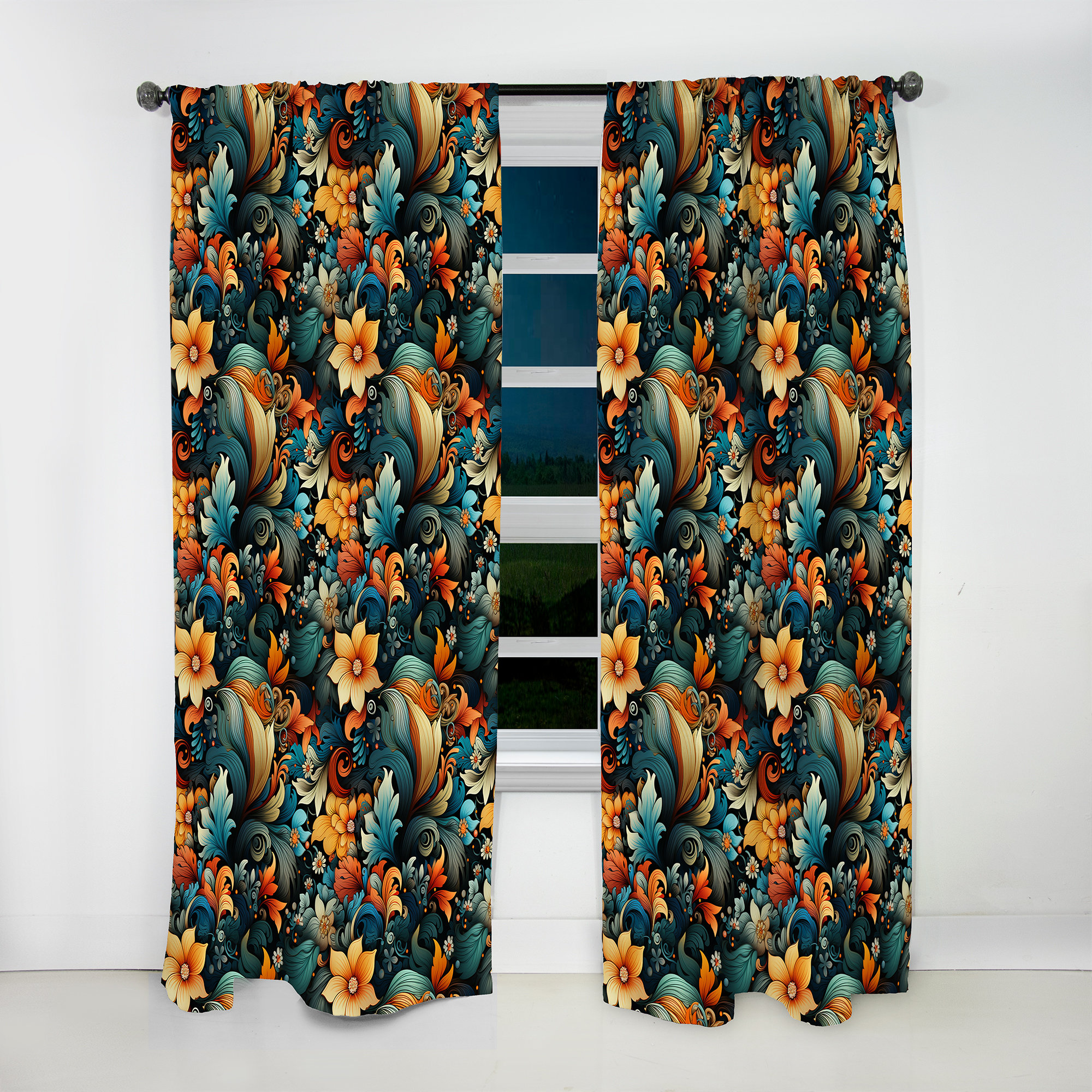 Design Art Bohemian Paisley Earth Tones III - Floral Curtain - Velvet ...